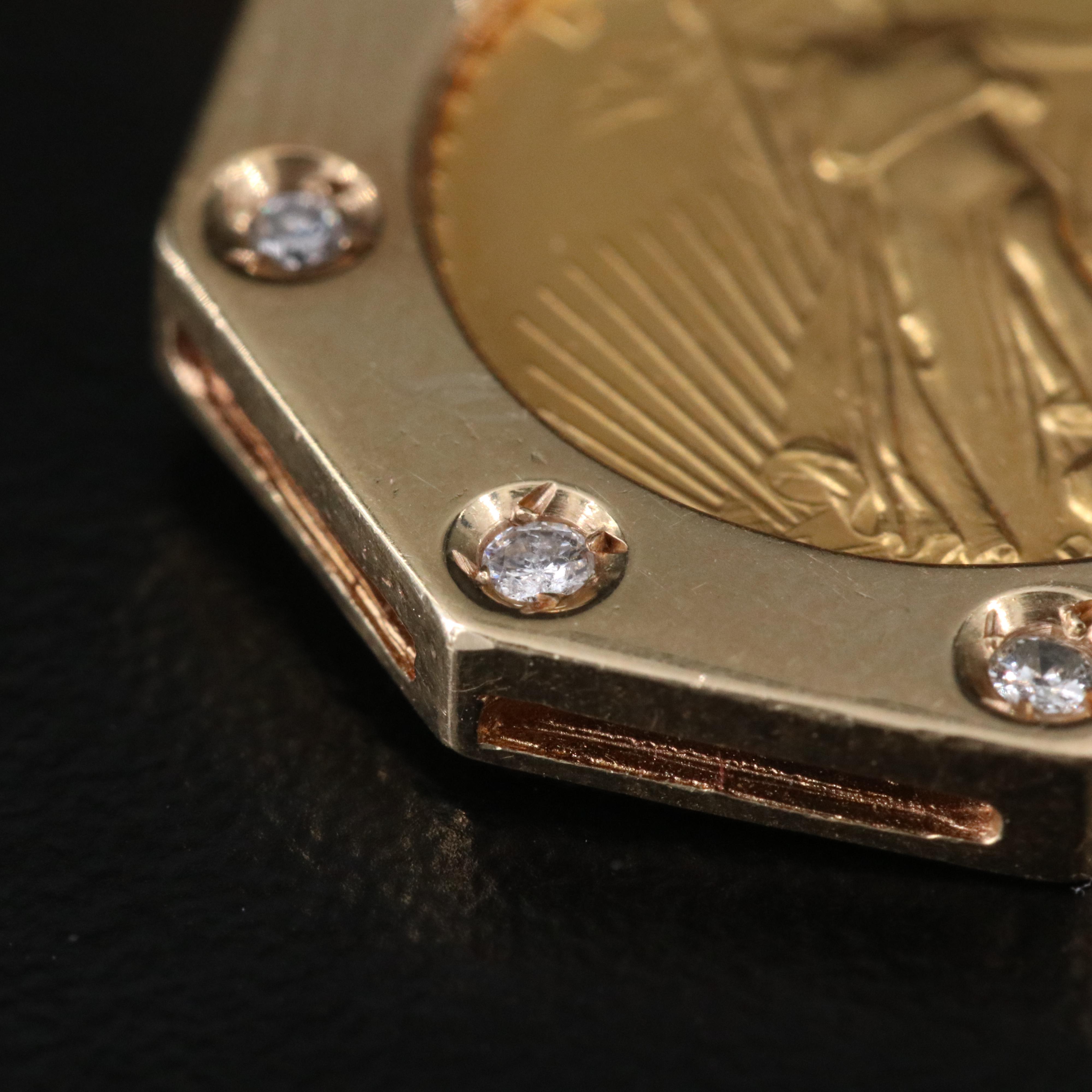 14K 0.12 CTW Diamond Frame Necklace with 1989 $5 Gold Eagle Bullion Coin | EBTH