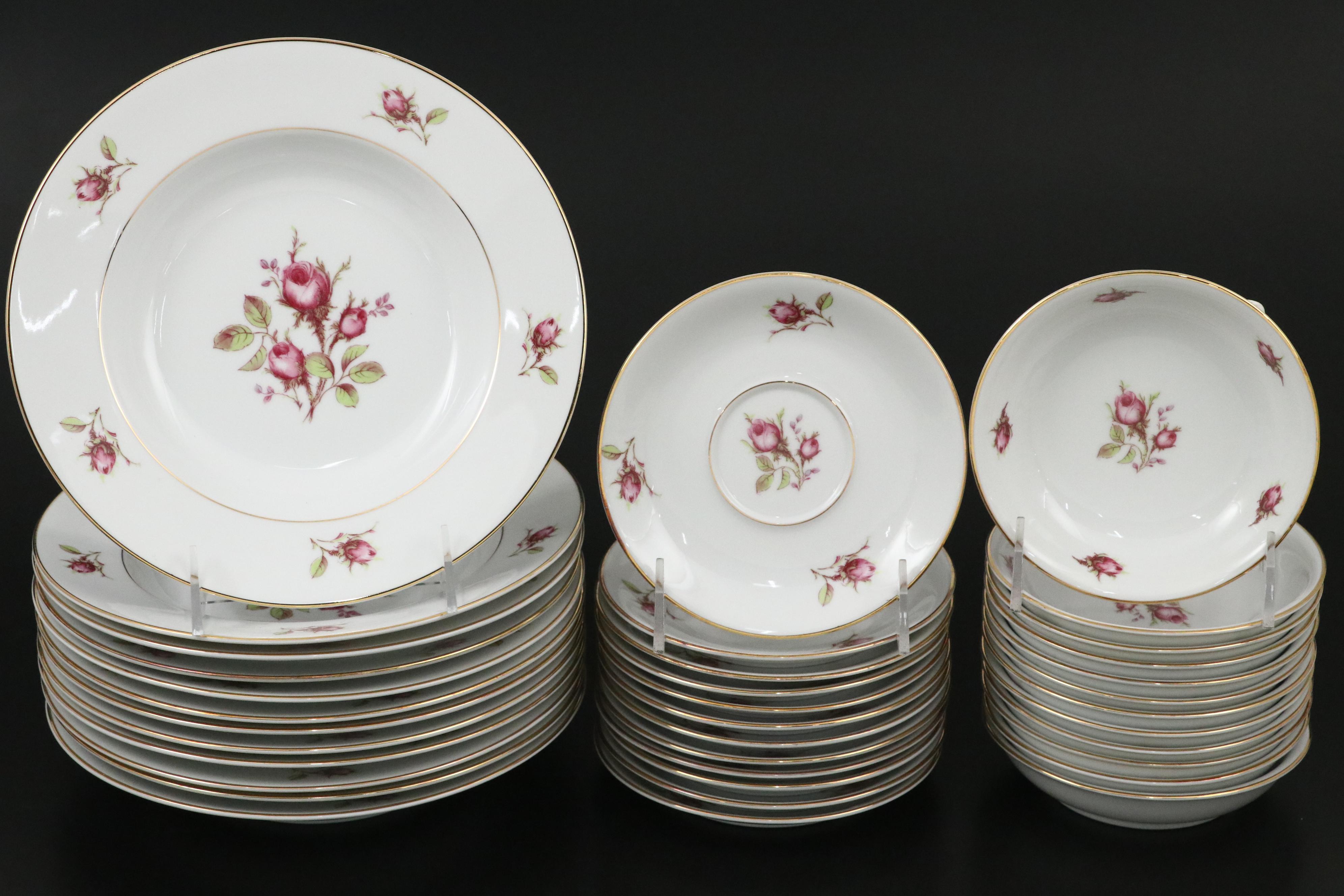 German Royal Tettau Rose Motif Porcelain Dinnerware, Mid to Late 20th C ...