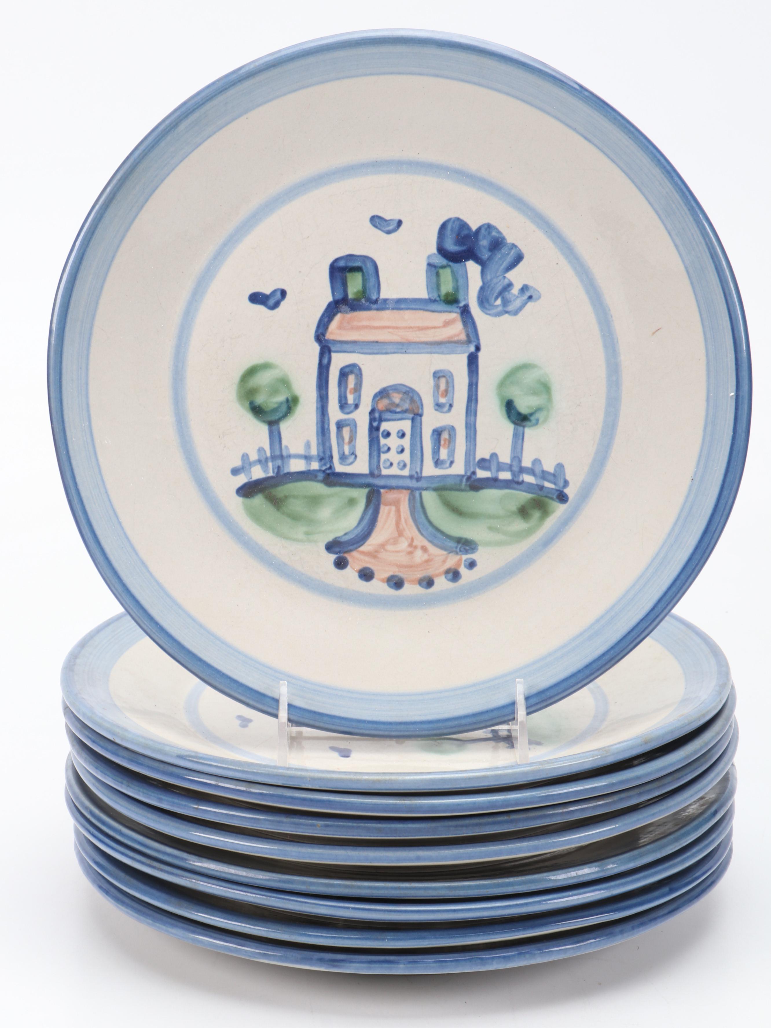 M.A Hadley "Country Scene Blue" Stoneware Dinner Plates and More | EBTH