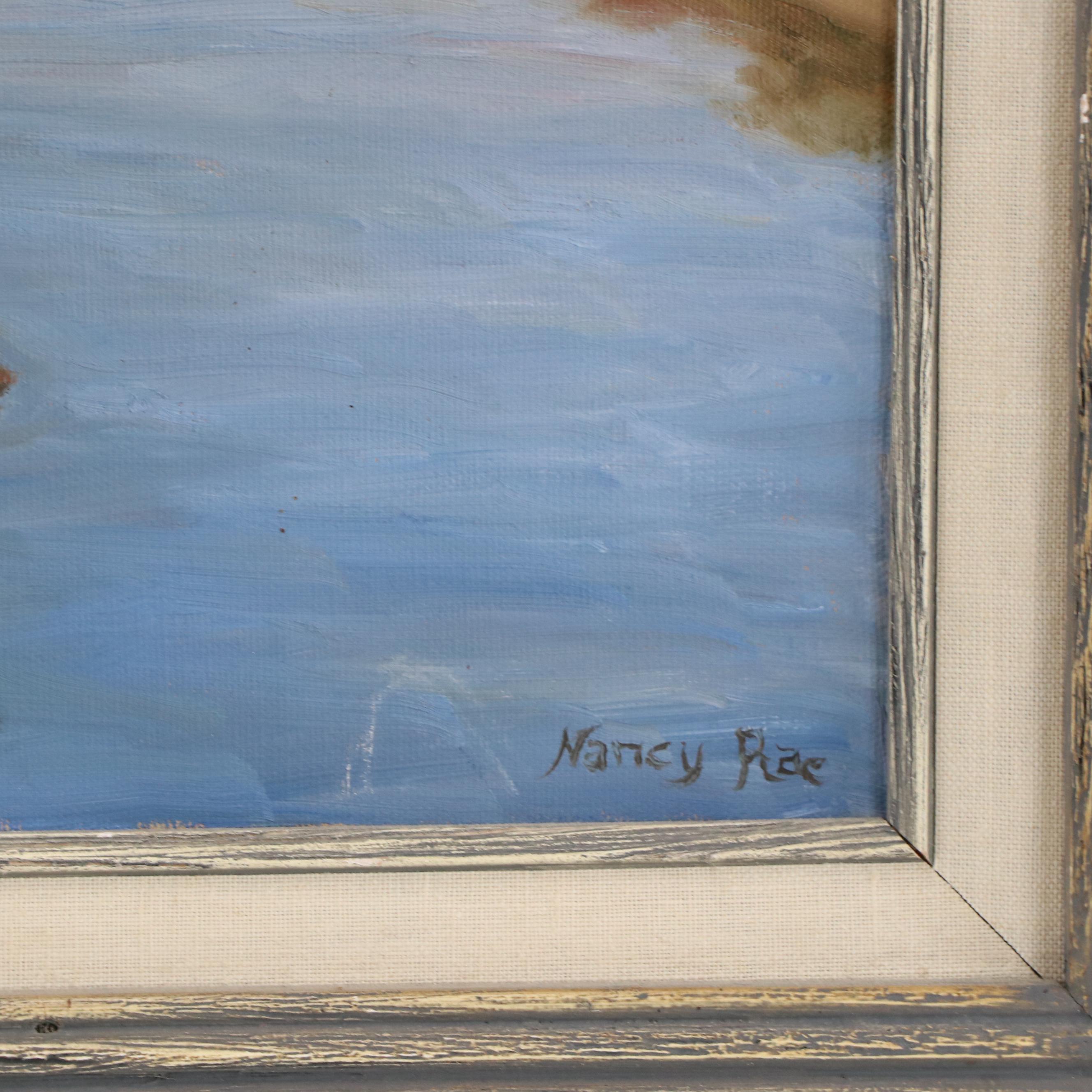 Nancy Rae Oil Painting of Barge Passing Under a Train Bridge | EBTH