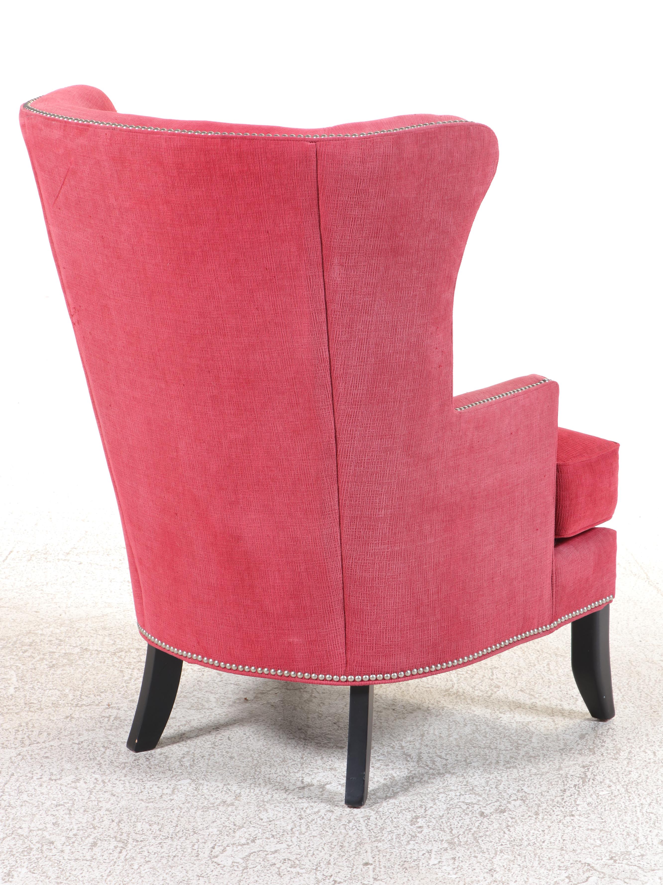 Art Deco Style Upholstered Wingback Chair with Nailhead Trim | EBTH