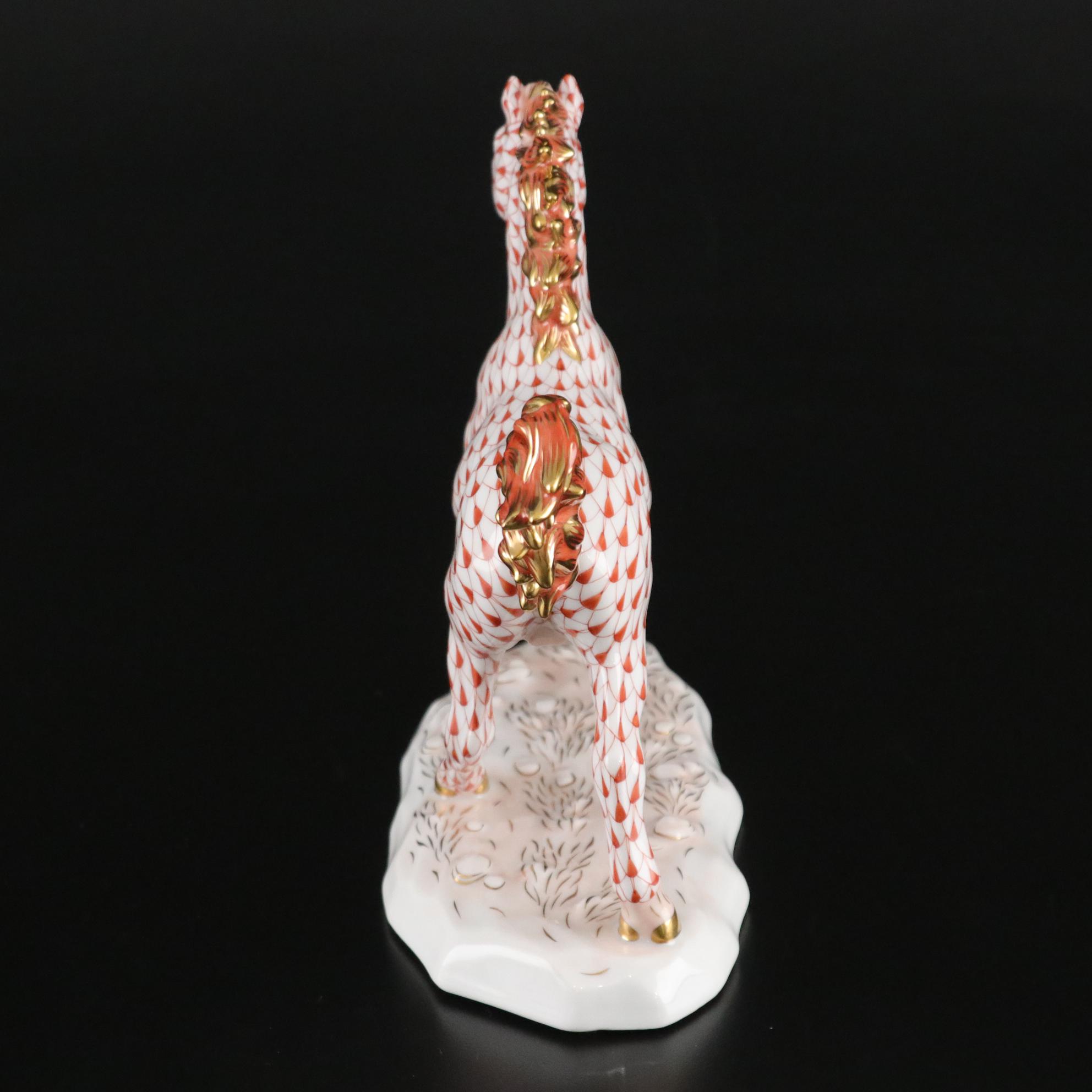 Herend Rust Fishnet with Gold "Galloping Stallion" Porcelain Figurine ...