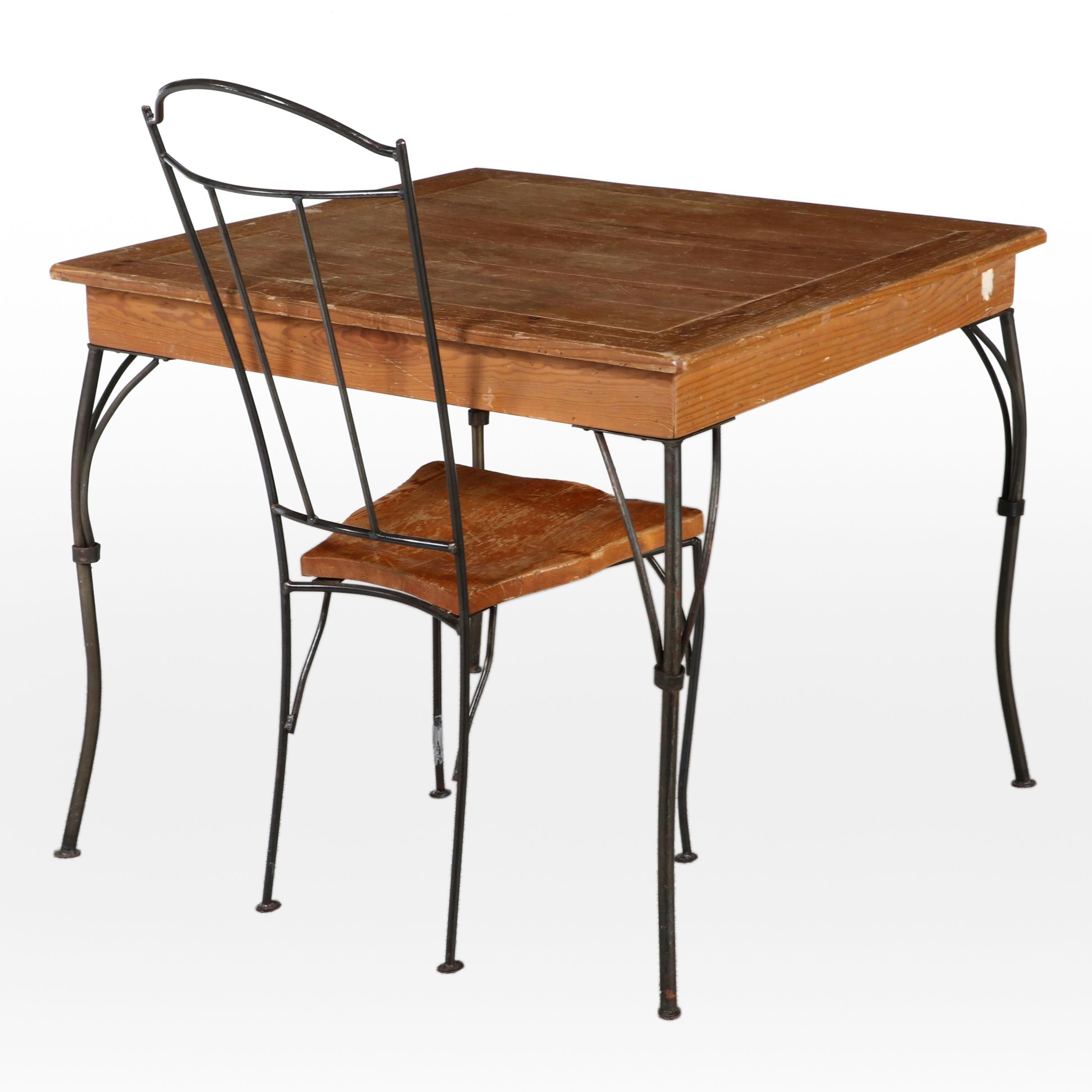 Wrought Iron and Pine Writing Table and Chair | EBTH