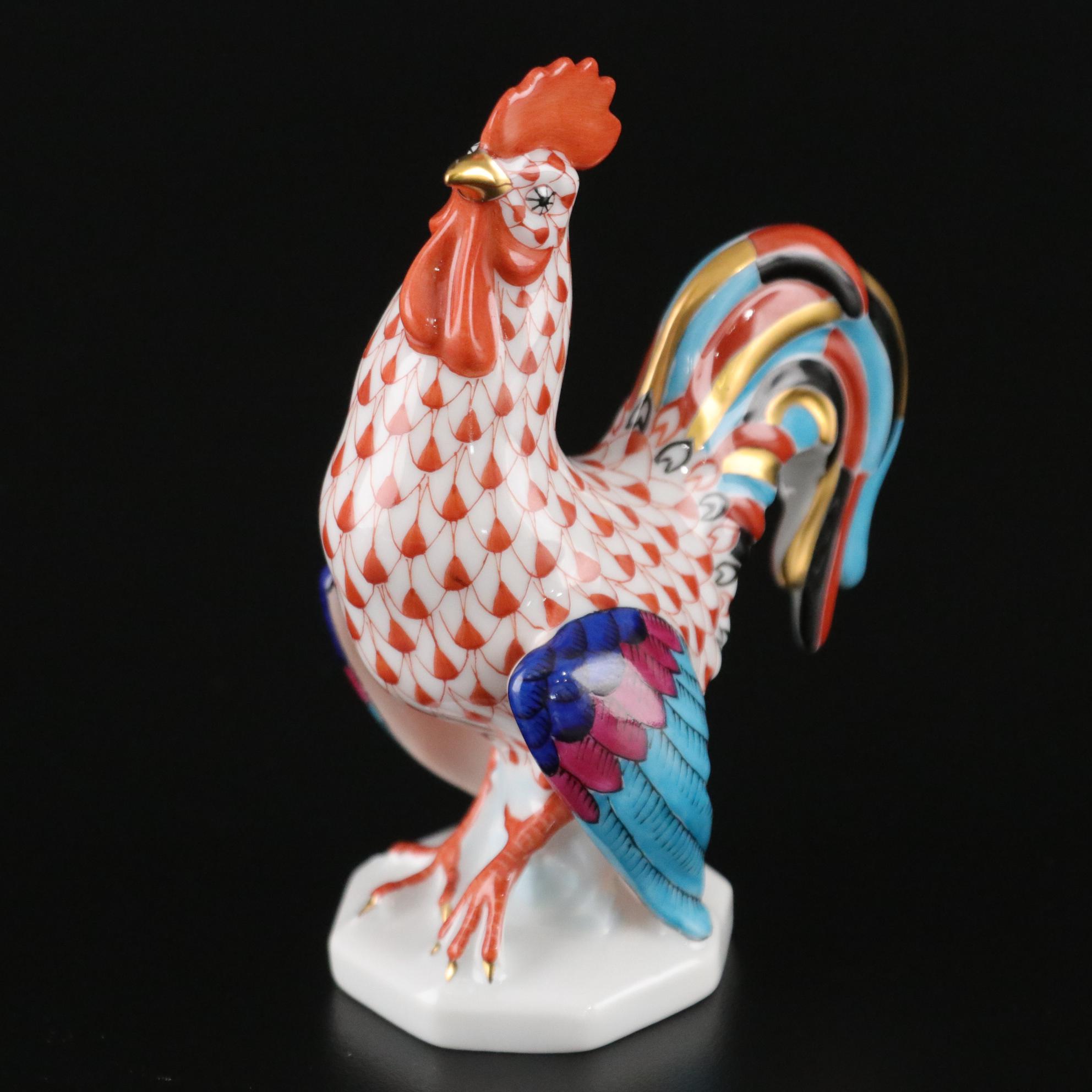 Herend Rust Fishnet with Gold "Rooster" Porcelain Figurine, 1999 | EBTH