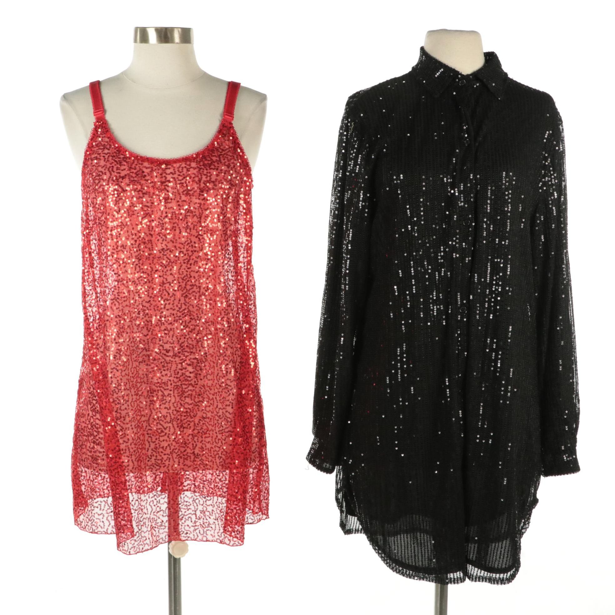 Passion Forever Lace/Sequin Nightgown and Other Sequin Shirt Jacket | EBTH