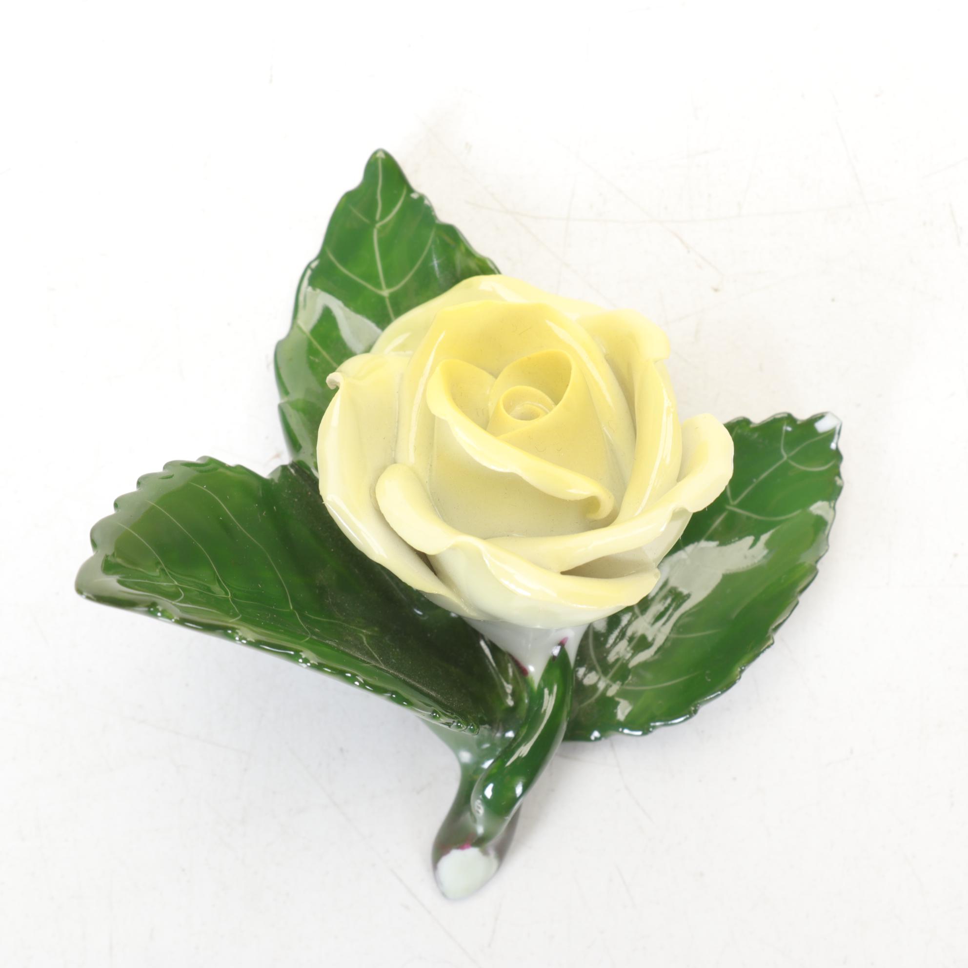 Herend Hand-Painted Porcelain Roses on Leaves, Set of Three | EBTH