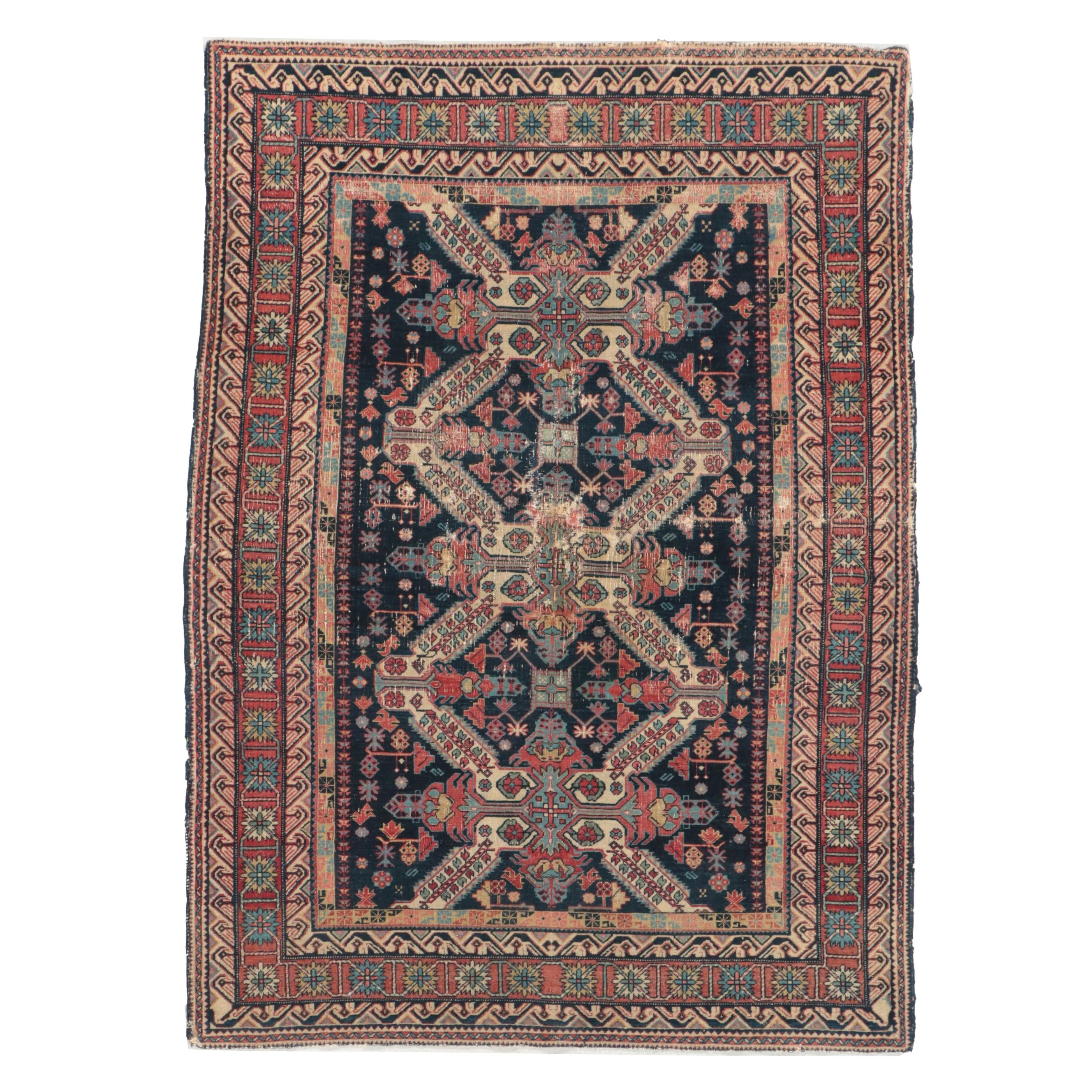 4'2 x 6'9 Hand-Knotted Azerbaijani Kuba Area Rug, Semi-Antique | EBTH