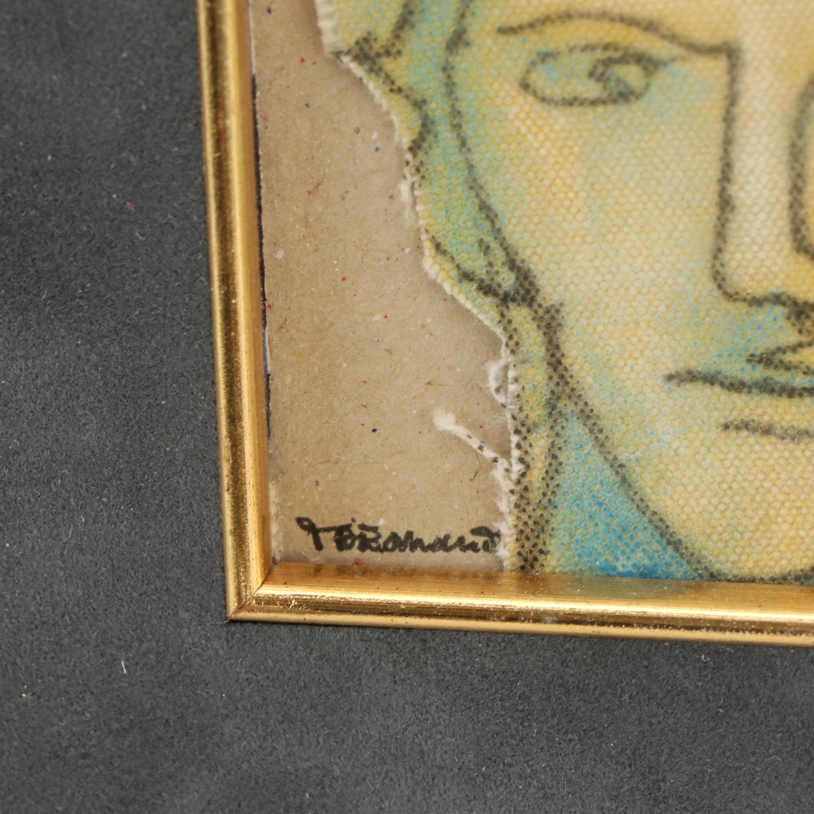 Mixed Media Line Work Portrait Drawing on Canvas, 2000 | EBTH