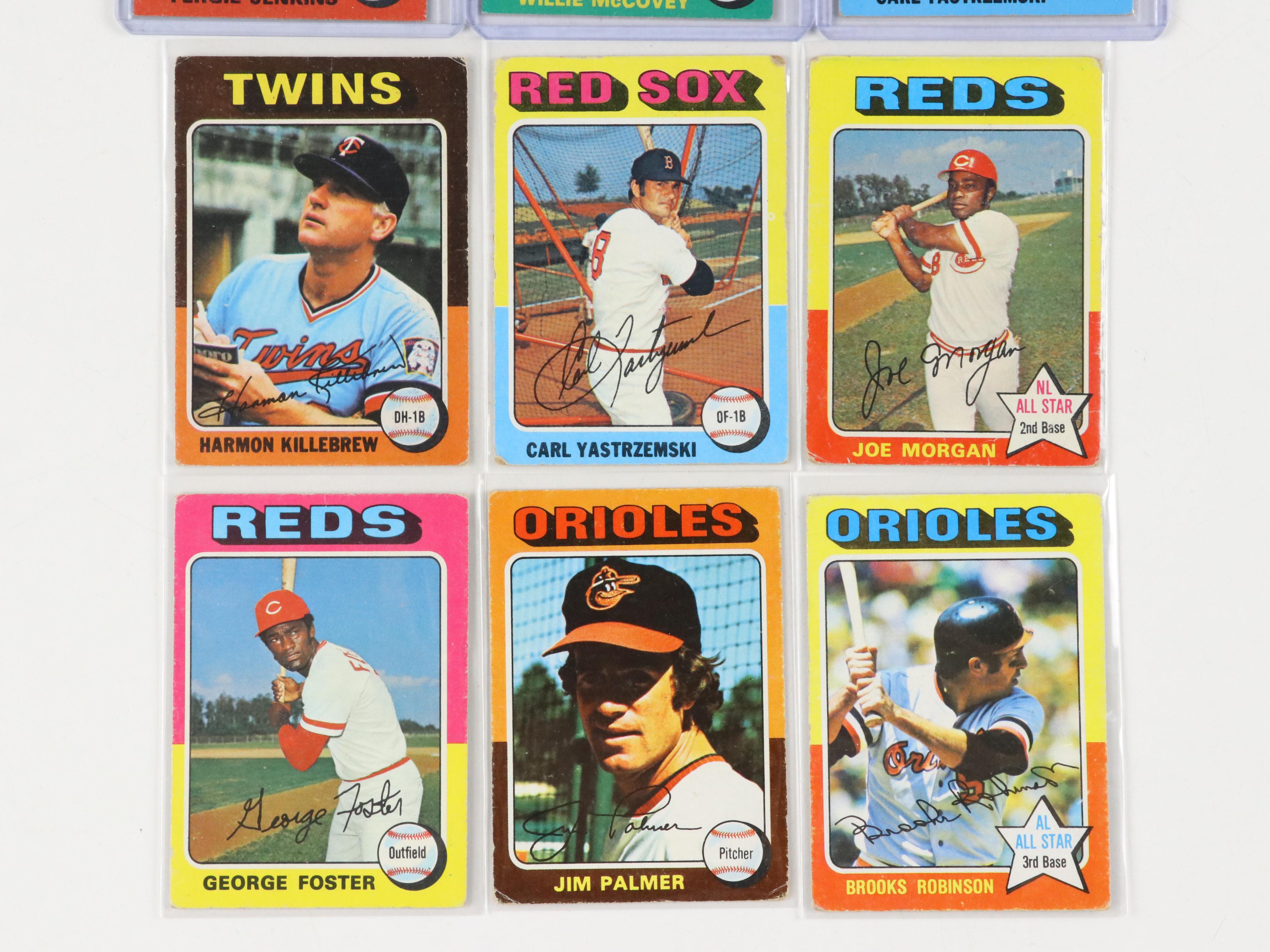 1975 Topps Baseball Cards Featuring Hank Aaron, Carl Yastrzemski, and ...
