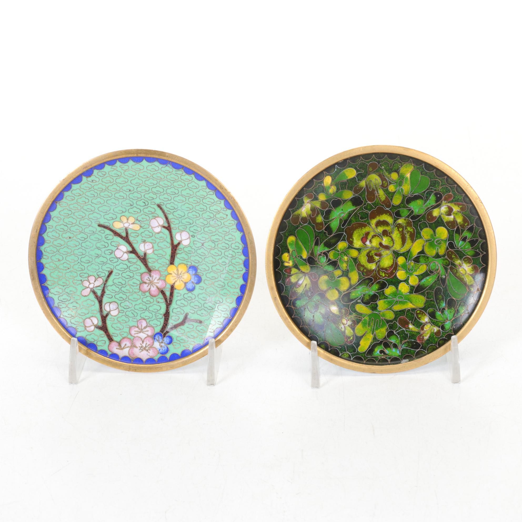 Cloisonne Style Enamel Coasters Featuring Asian Flowers and Cherry ...
