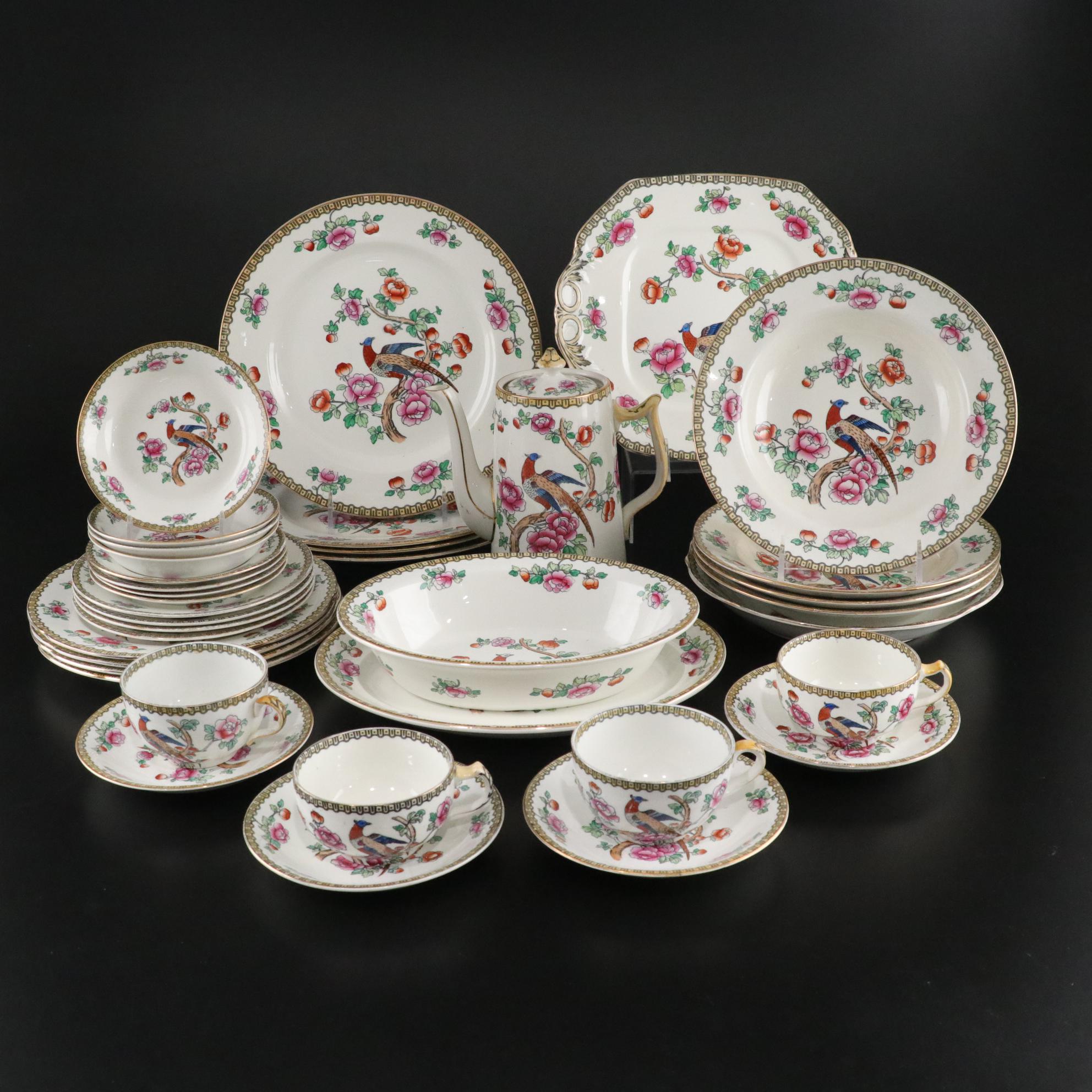 F. Winkle & Co. "Pheasant" Whieldon Ware Ceramic Dinner Service of Four ...