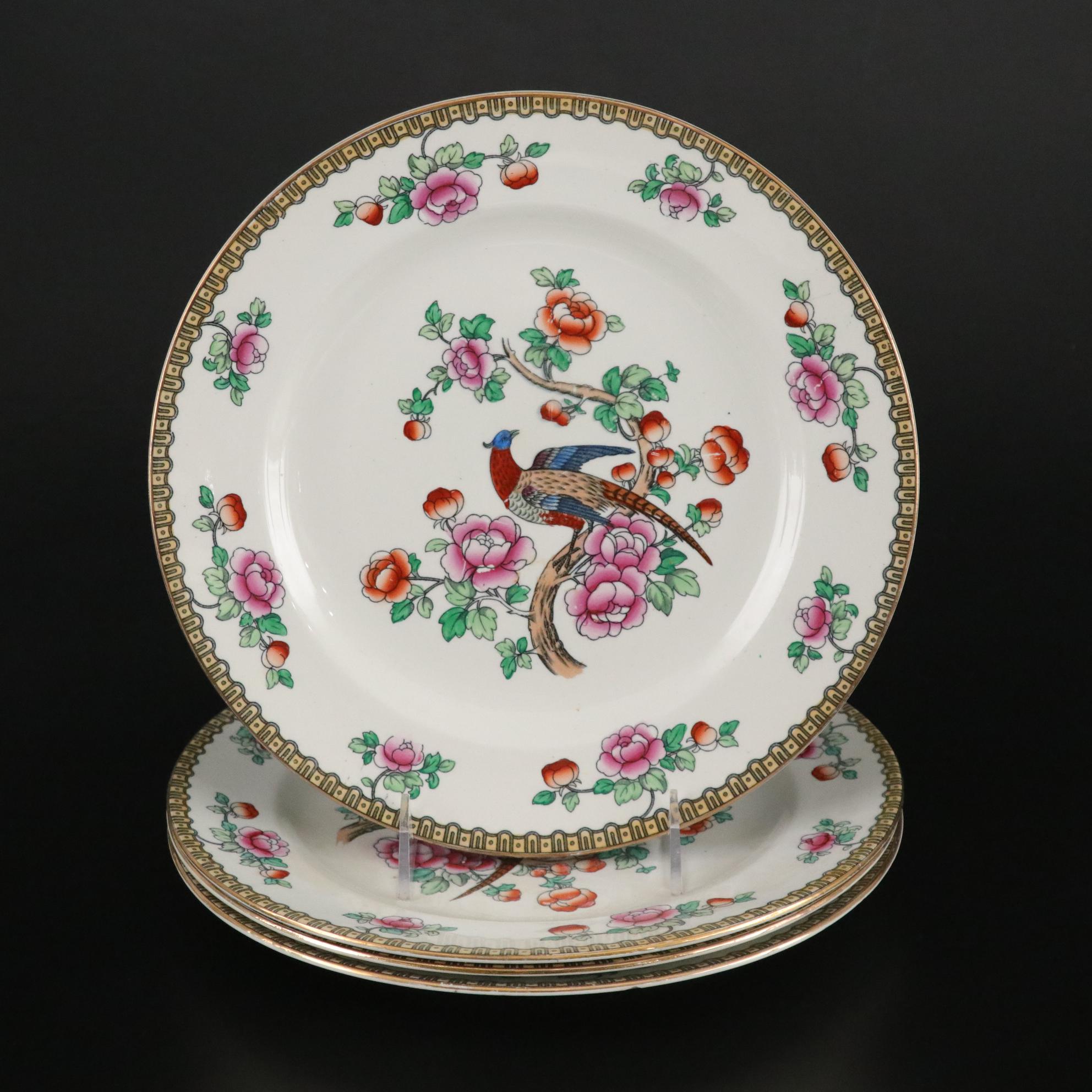 F. Winkle & Co. "Pheasant" Whieldon Ware Ceramic Dinner Service of Four ...