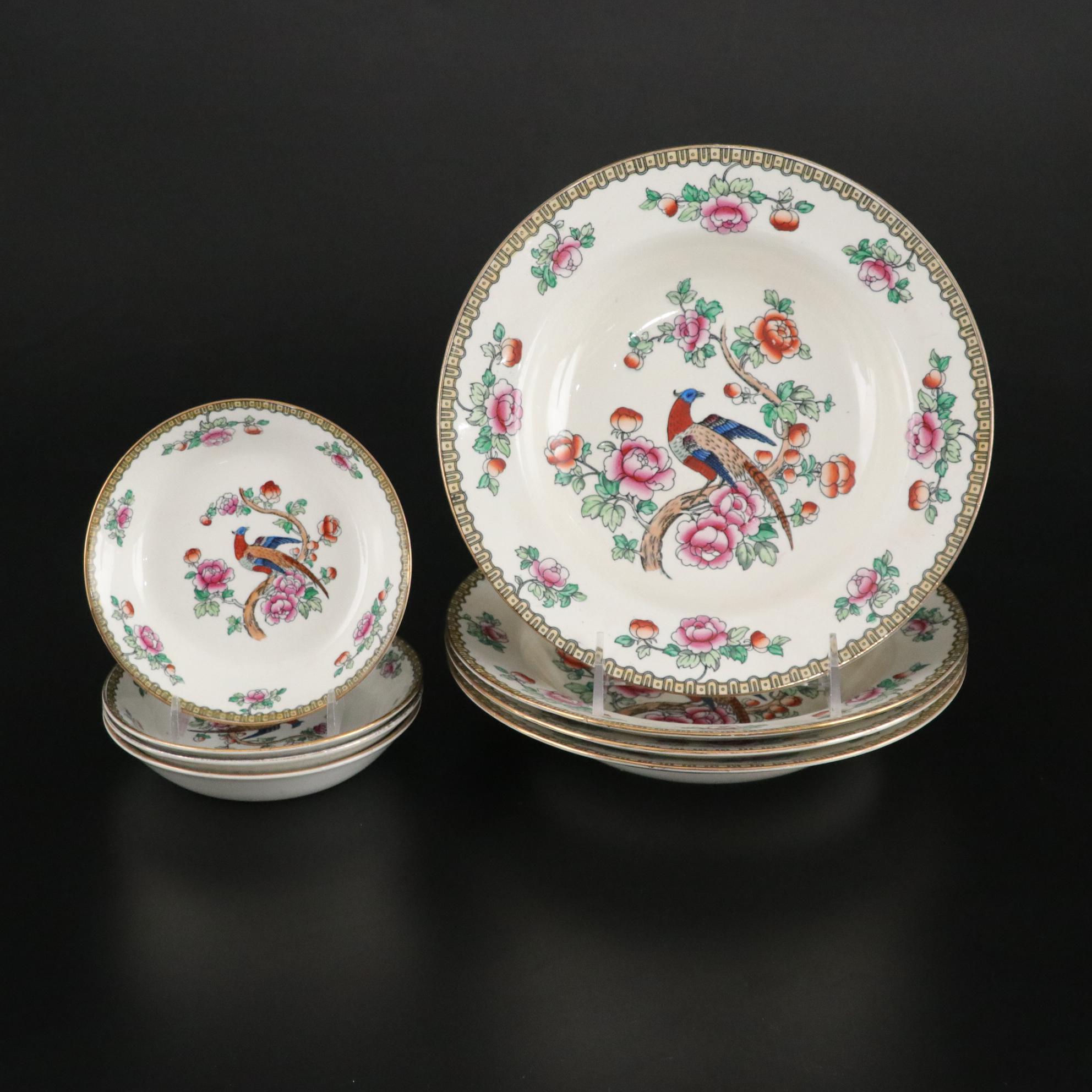 F. Winkle & Co. "Pheasant" Whieldon Ware Ceramic Dinner Service of Four ...