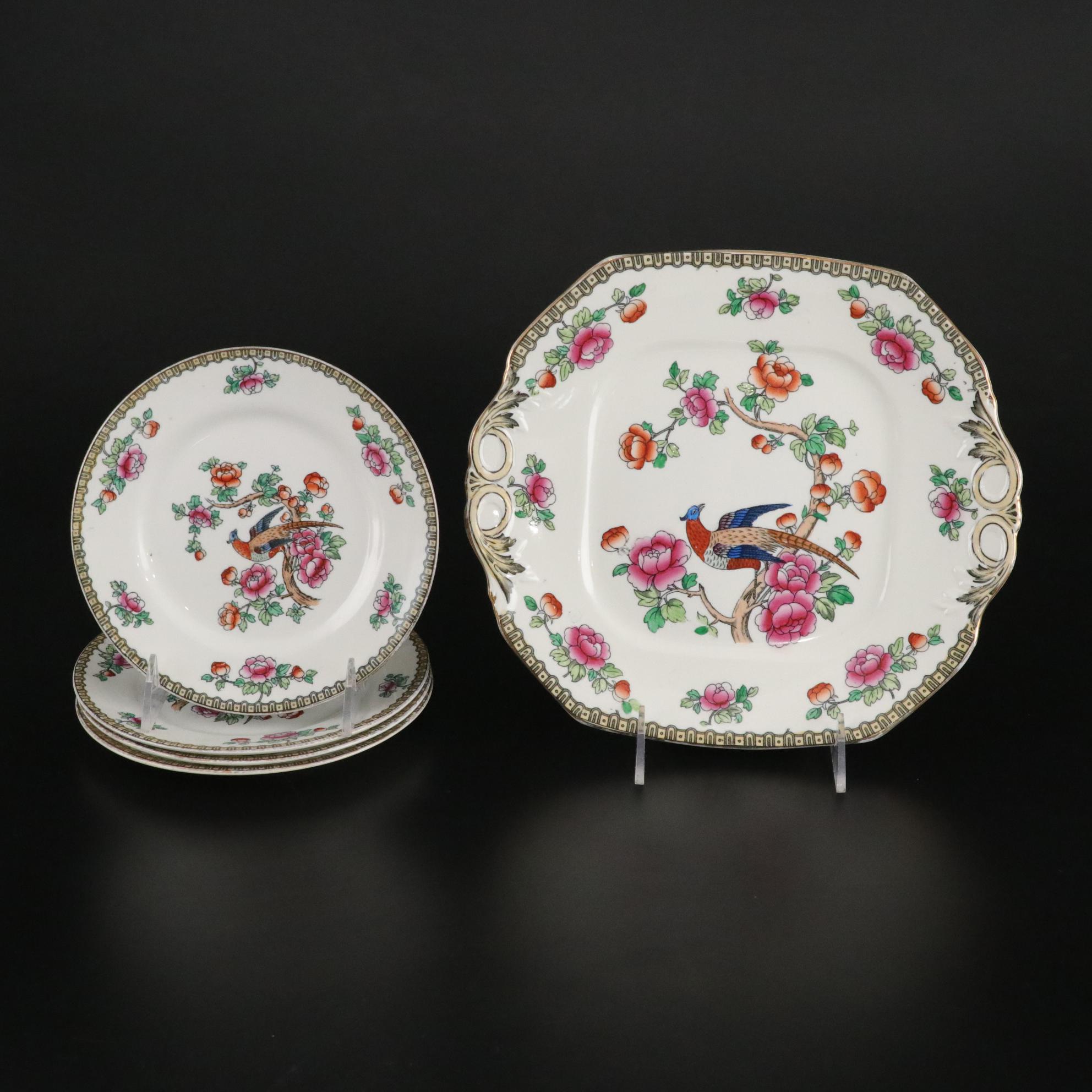F. Winkle & Co. "Pheasant" Whieldon Ware Ceramic Dinner Service of Four ...