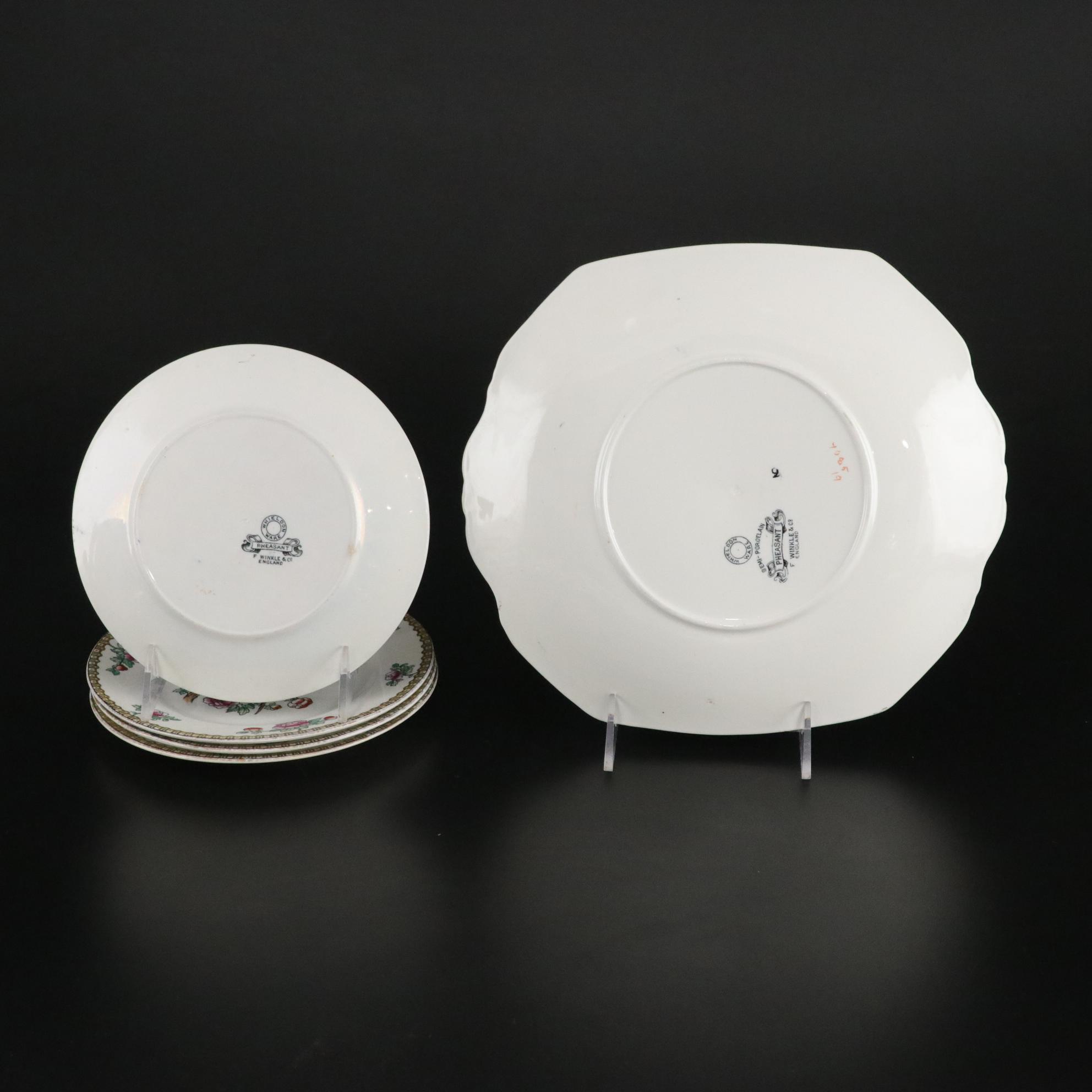 F. Winkle & Co. "Pheasant" Whieldon Ware Ceramic Dinner Service of Four ...