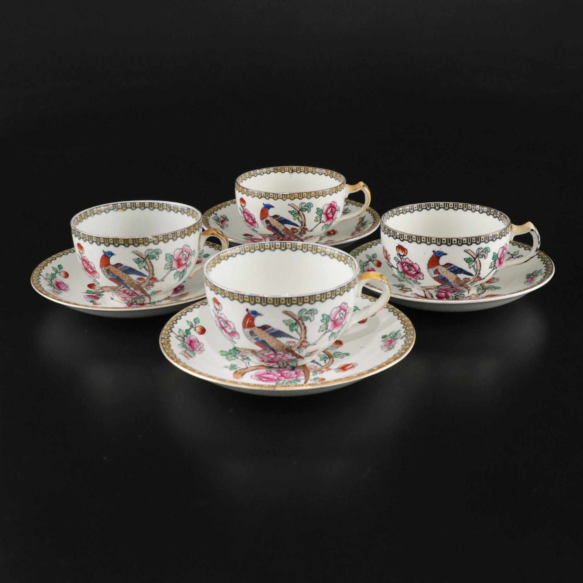 F. Winkle & Co. "Pheasant" Whieldon Ware Ceramic Dinner Service of Four ...