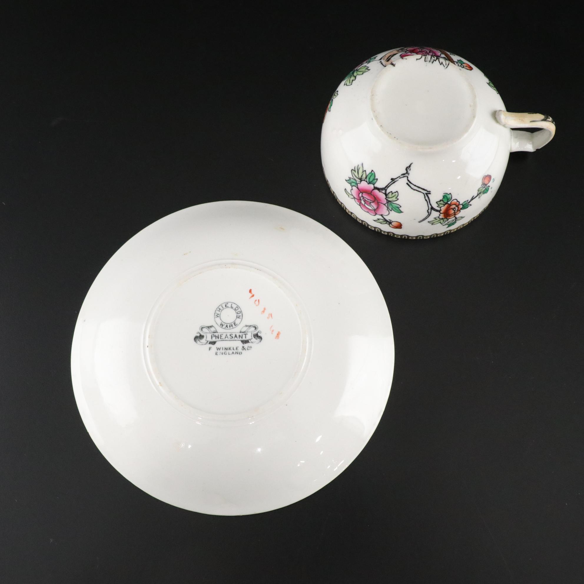 F. Winkle & Co. "Pheasant" Whieldon Ware Ceramic Dinner Service of Four ...