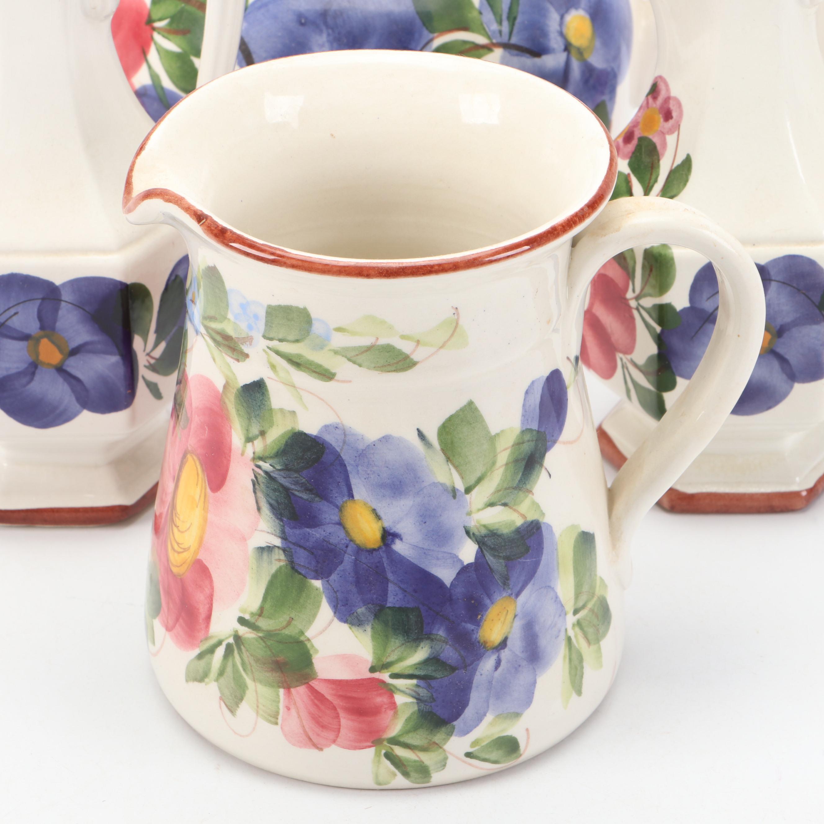Italian Hand-Painted Floral Ceramic Pitchers, Shaker, Vase, and More ...