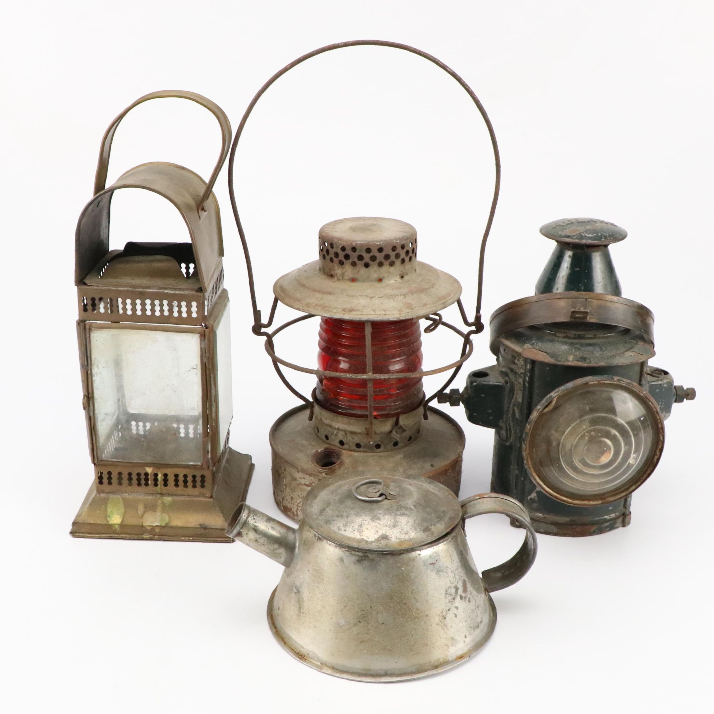 Metal & Glass Kerosene Railroad Signal Lamp, Candle Lantern, Early ...