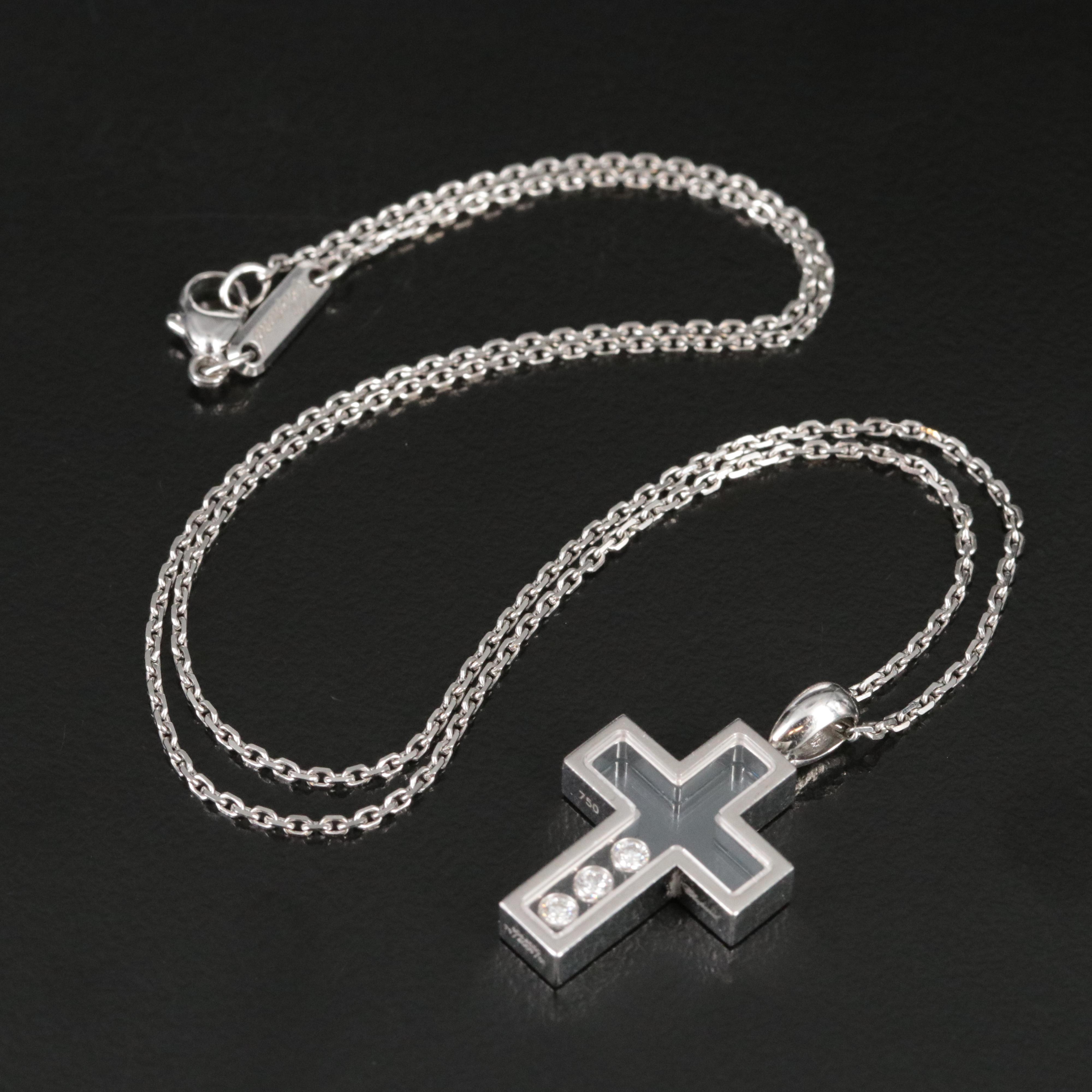 Chopard Happy Diamonds 18K and Floating Diamond Cross Pendant Necklace ...