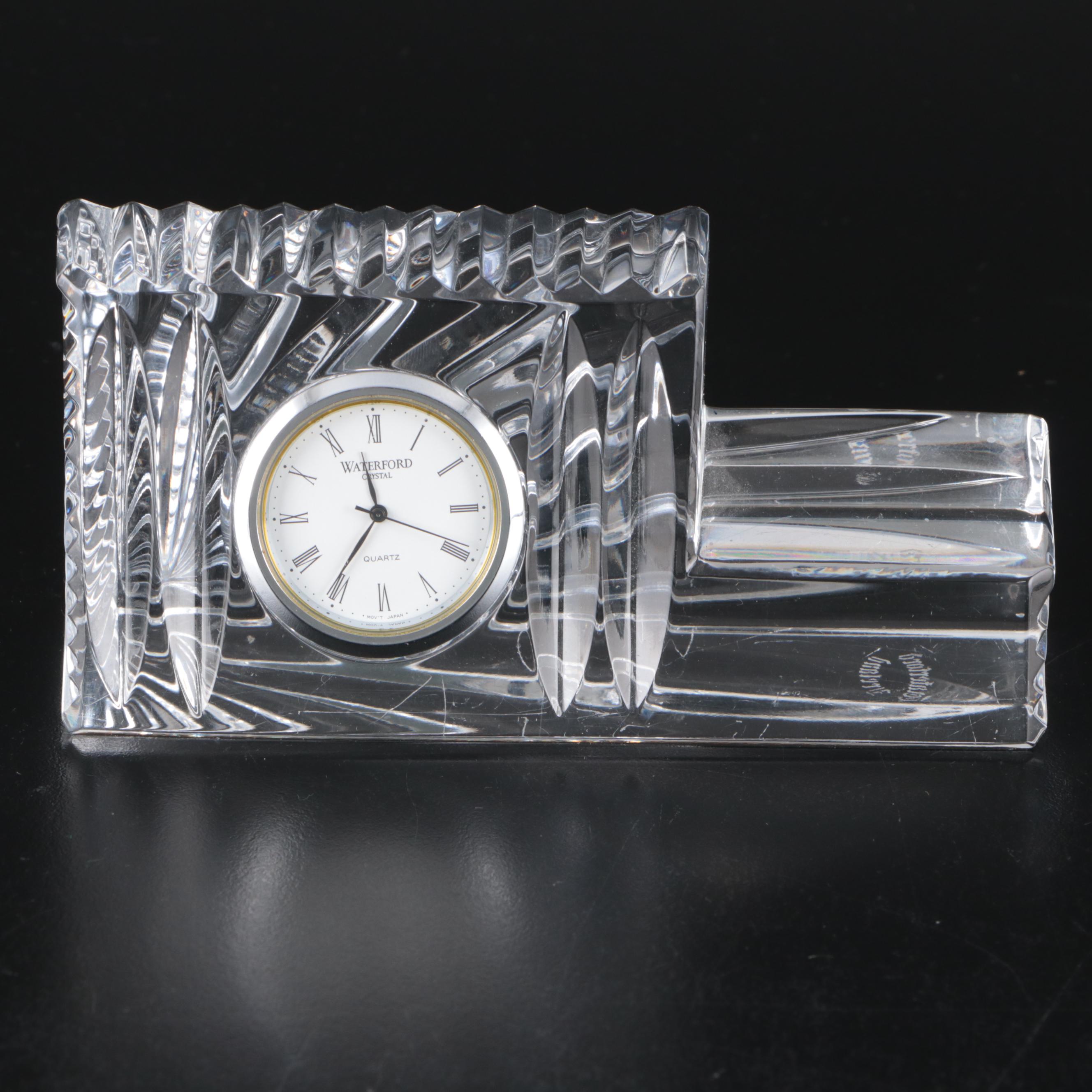 Waterford Crystal Desk Clock with Other Crystal Paperweight and Dish | EBTH