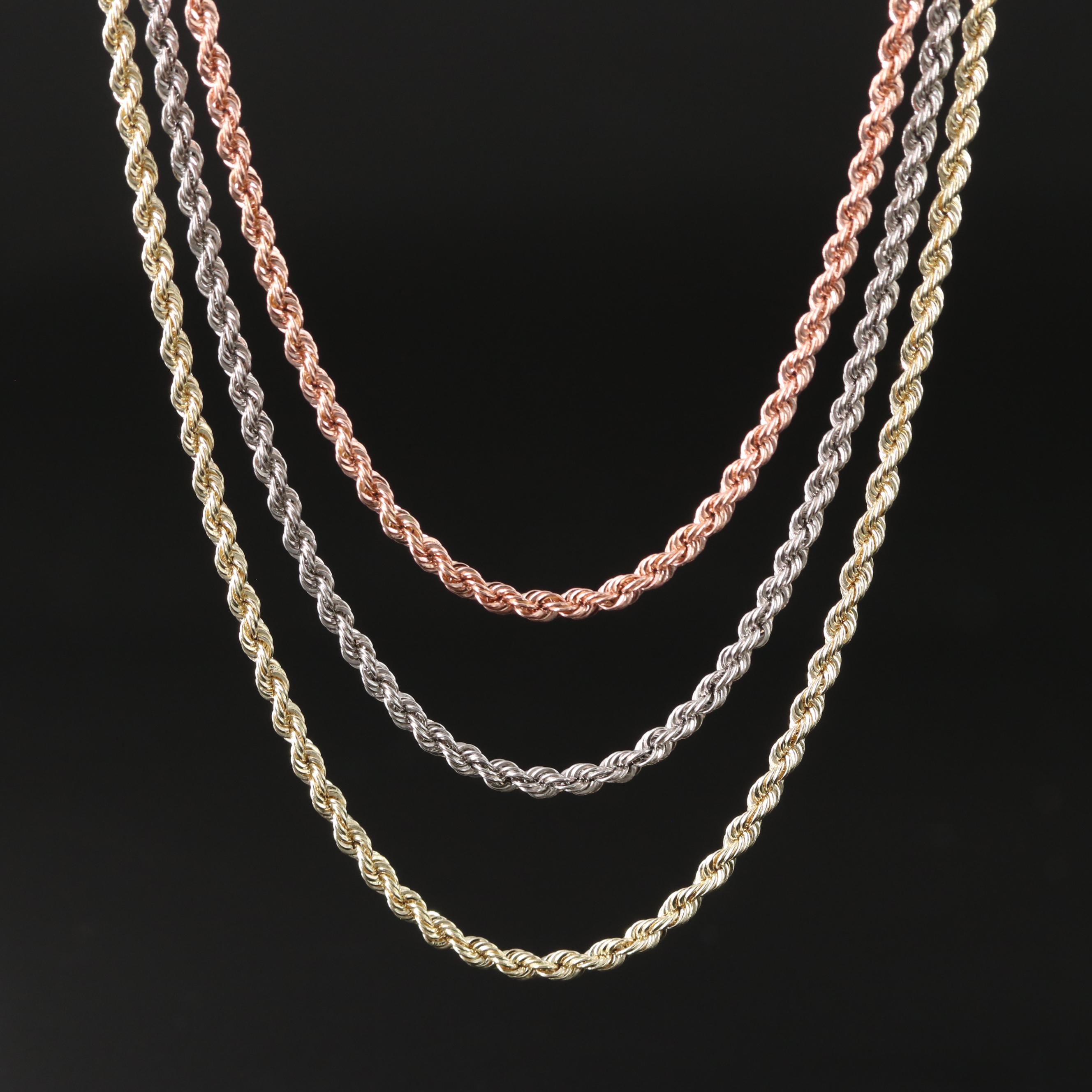 10K Tri-Color Braided Rope Necklace | EBTH
