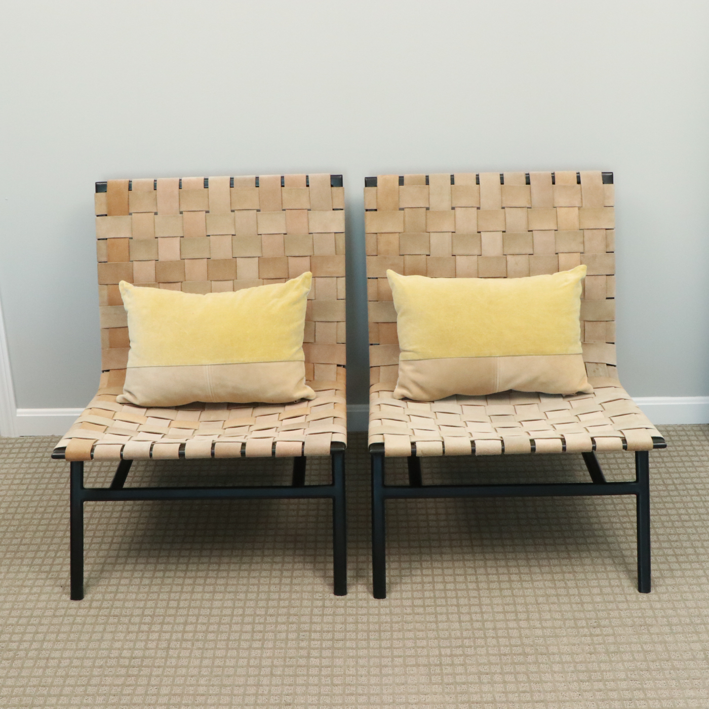 Pair of Sunpan "Omari" Leather Webbing Lounge Chairs | EBTH