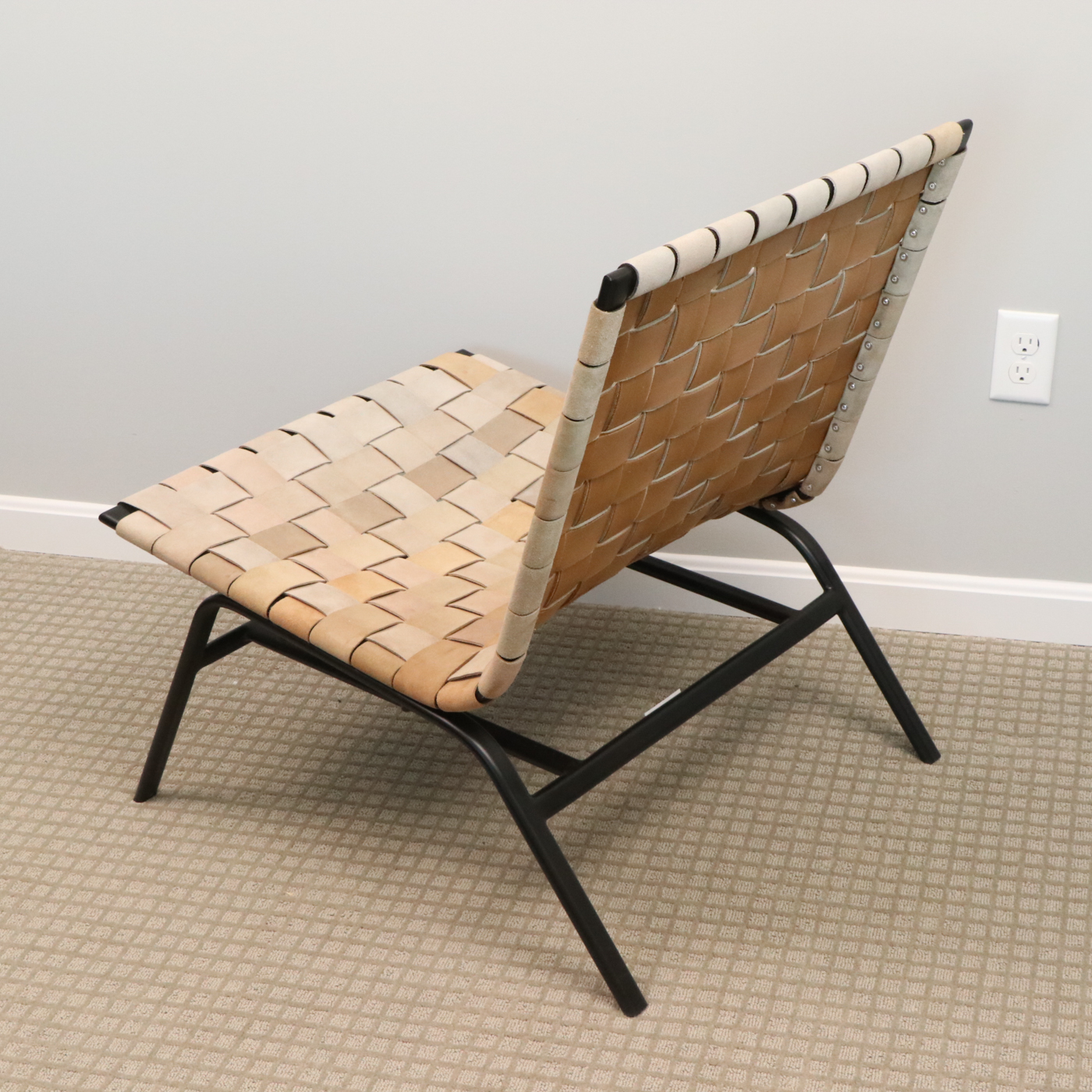 Pair of Sunpan "Omari" Leather Webbing Lounge Chairs | EBTH