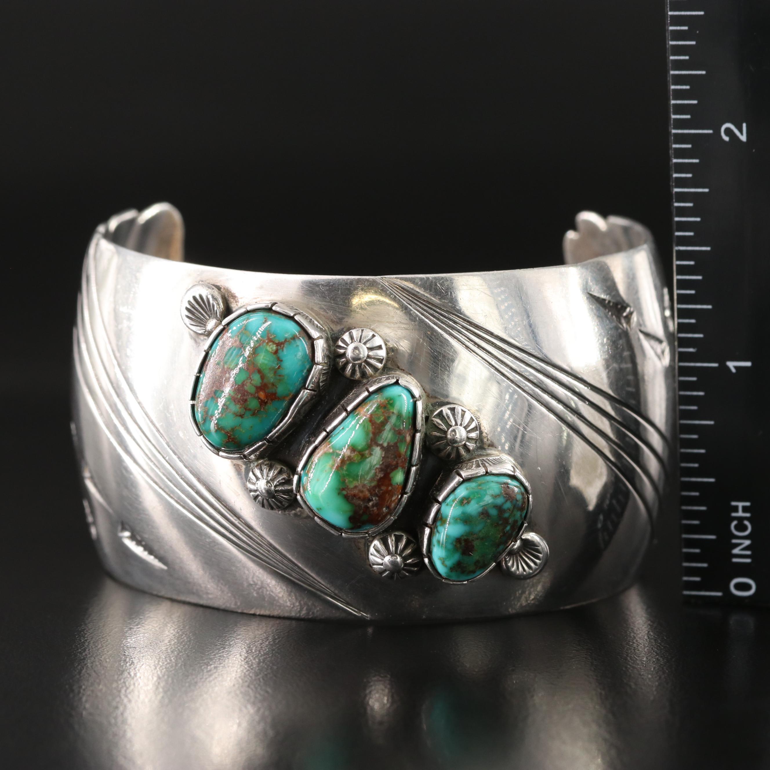 Melvin Thompson Navajo Dinè Sterling Turquoise Cuff | EBTH