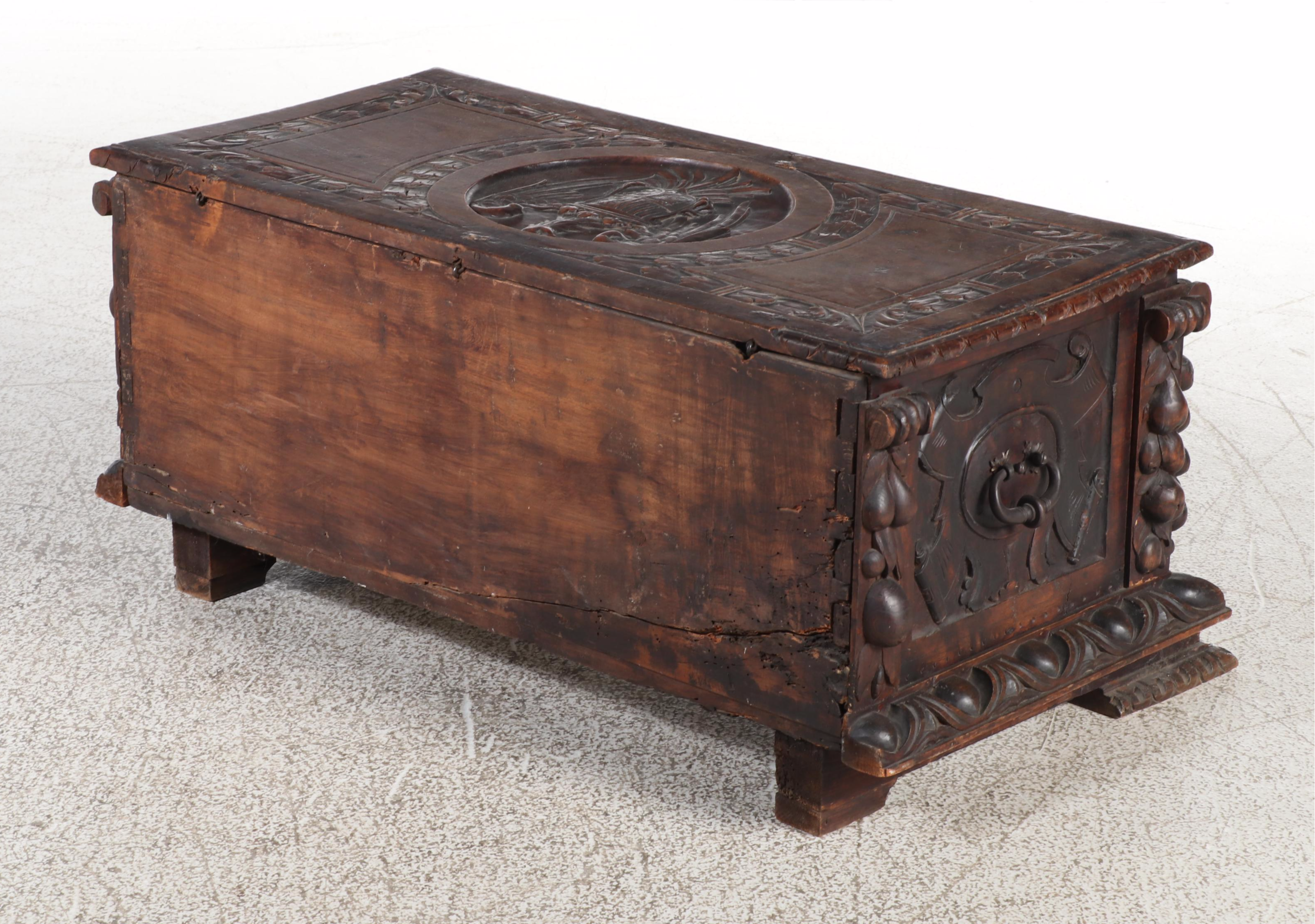 Renaissance Revival Ornately Carved Walnut Coffer, 19th Century and ...