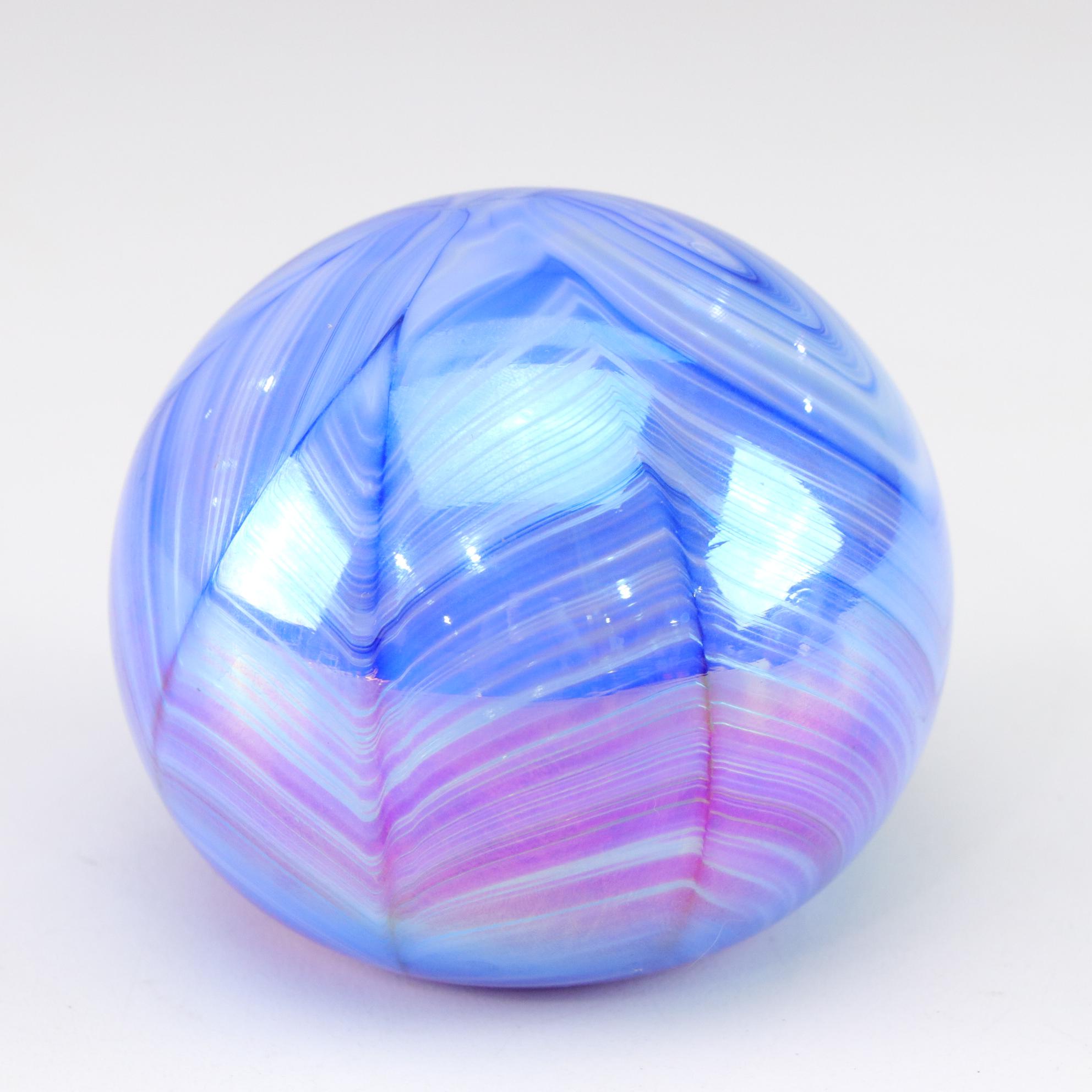 Three Gibson Feather Swirl Opalescent Art Glass Paperweights, 1995 | EBTH