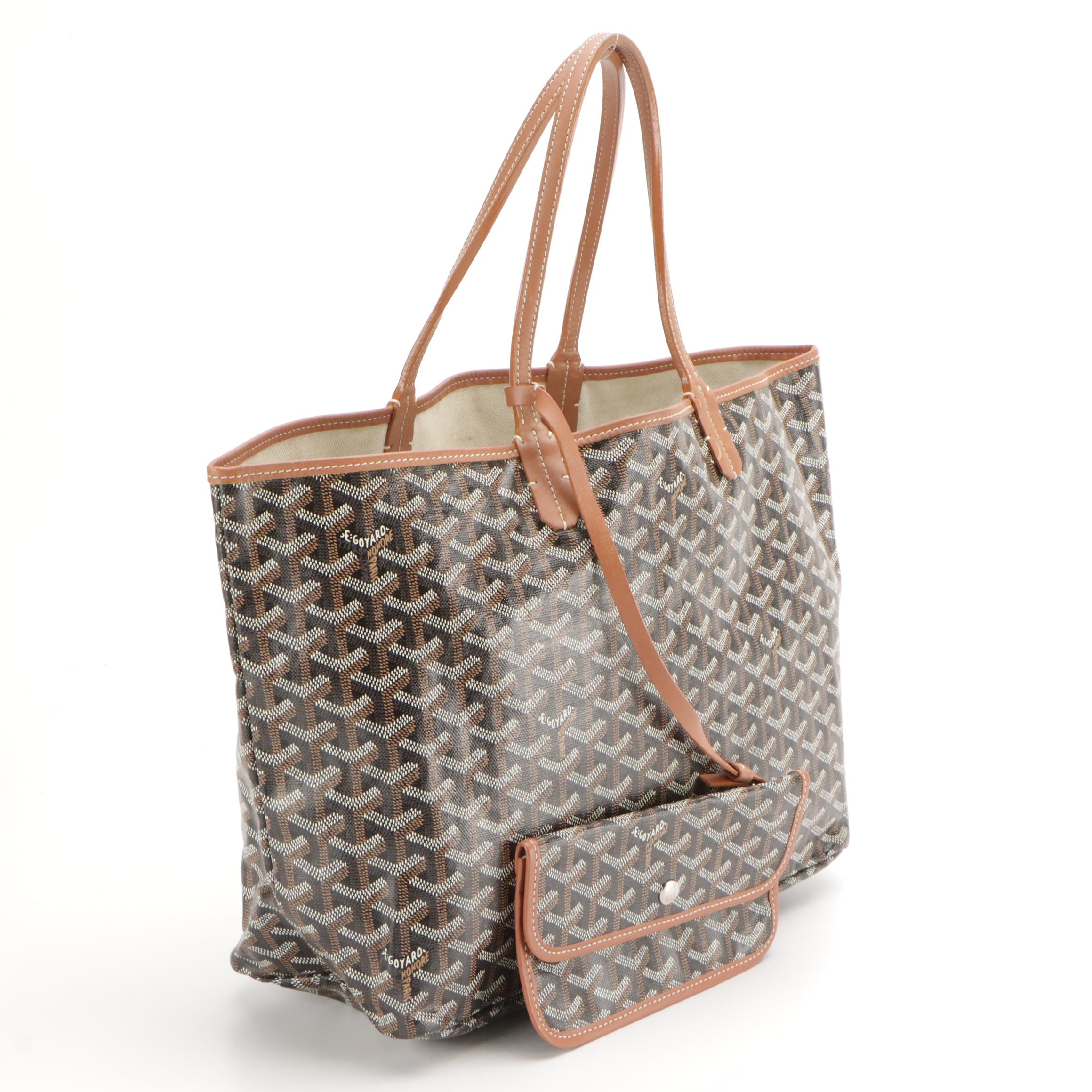 Goyard Saint Louis GM Tote Bag and Pouch in Black Goyardine Coated ...