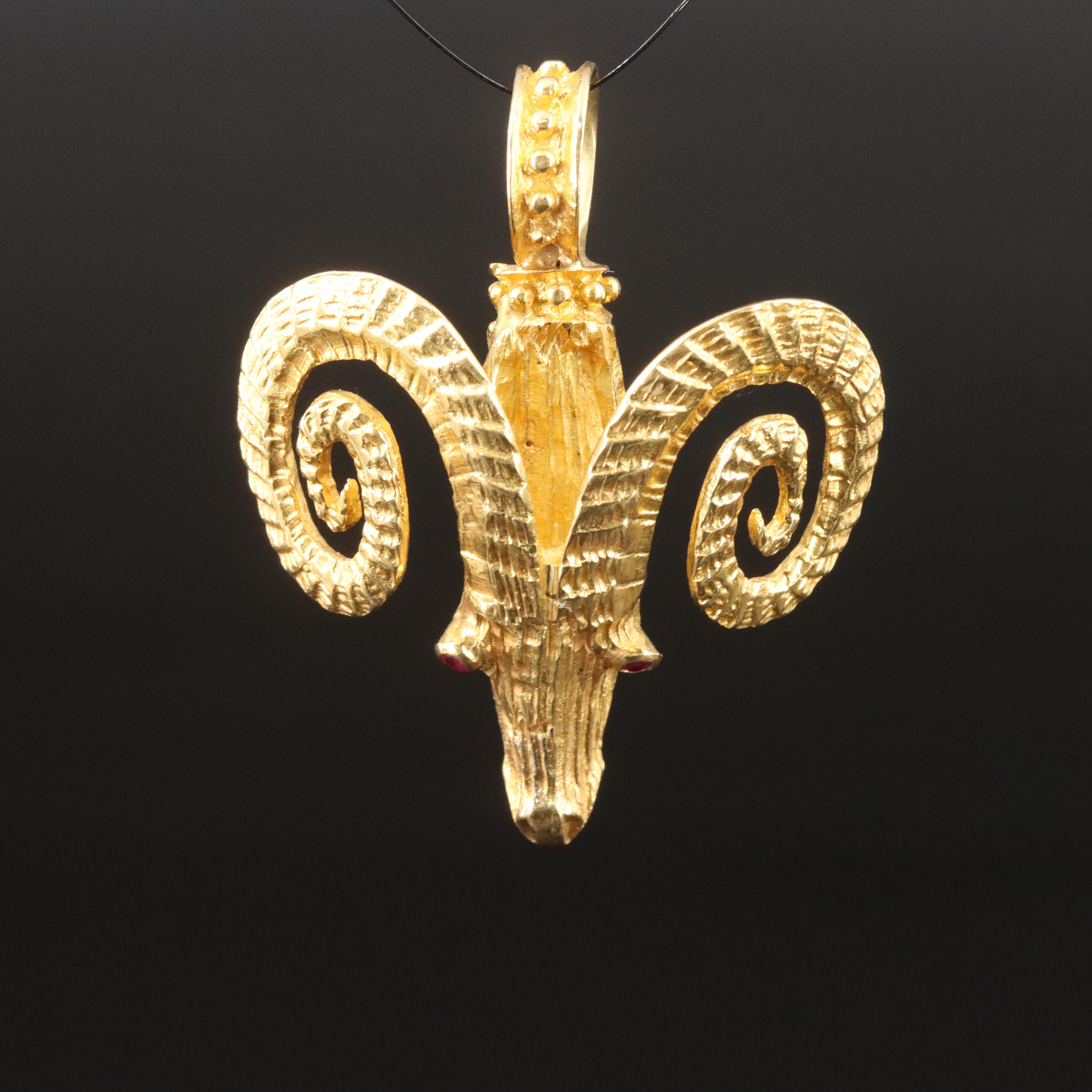 18K Ram's Head Pendant with Ruby Eyes | EBTH