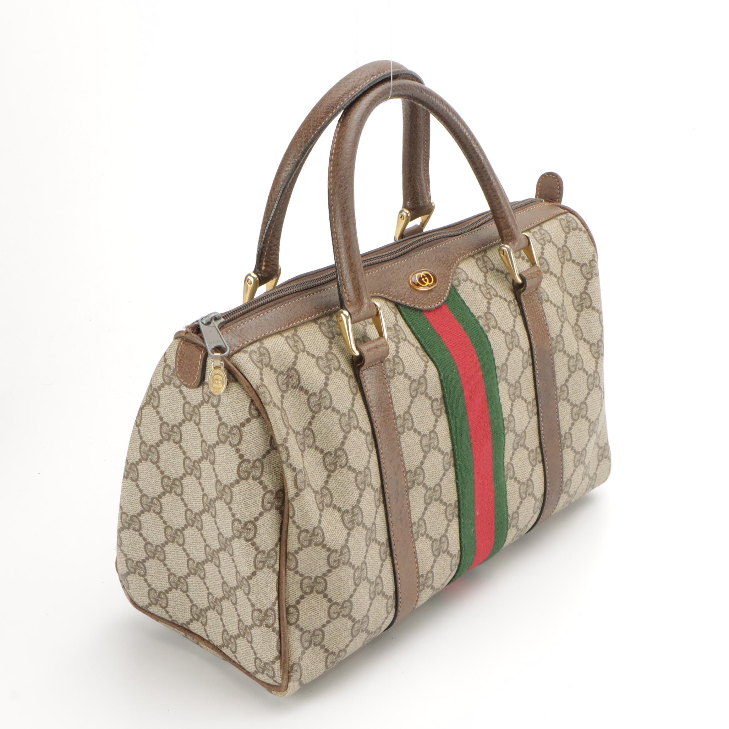 Gucci Accessory Collection Web Stripe Boston Bag in GG Supreme Canvas ...