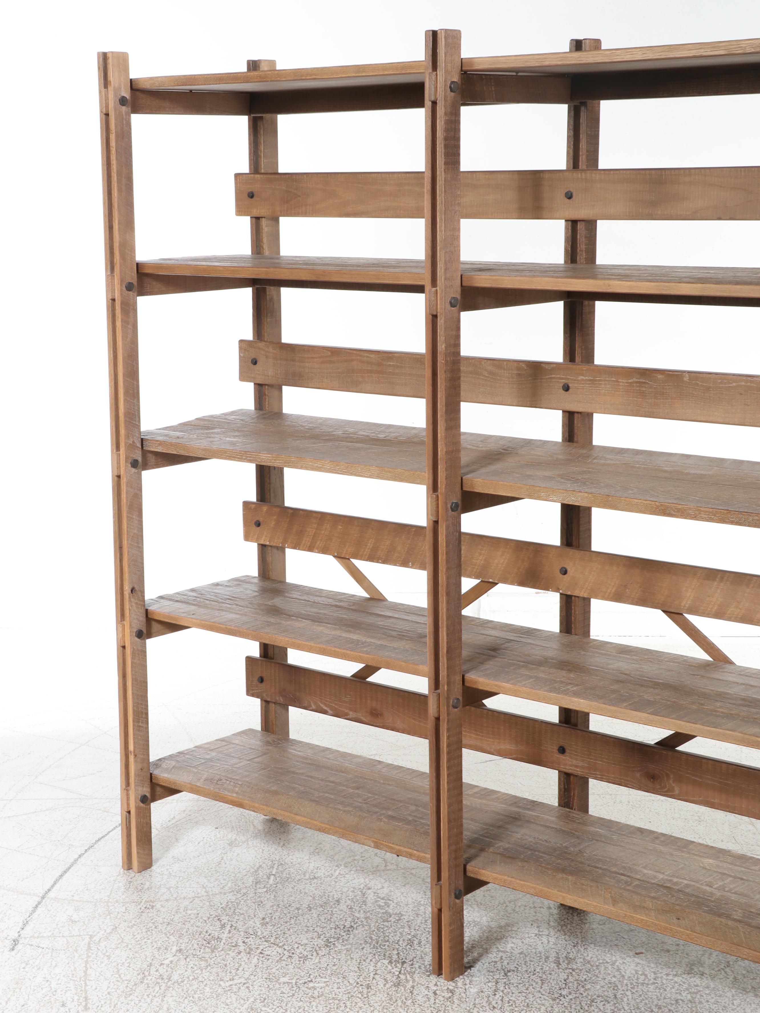 Large Industrial Style Cerused and Slatted Oak Five-Tier Shelving Unit ...
