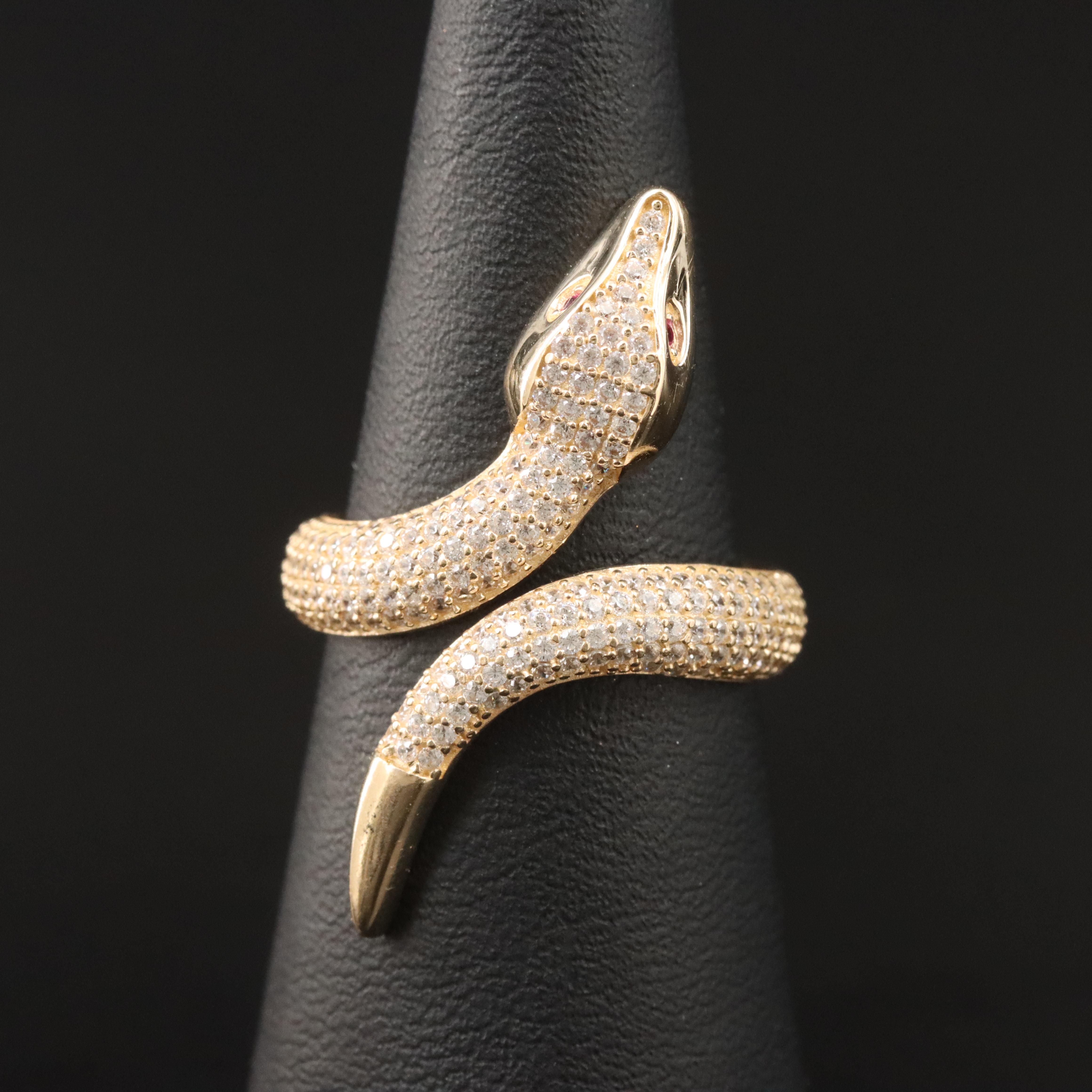 14K CZ and Ruby Snake Wrap Ring | EBTH