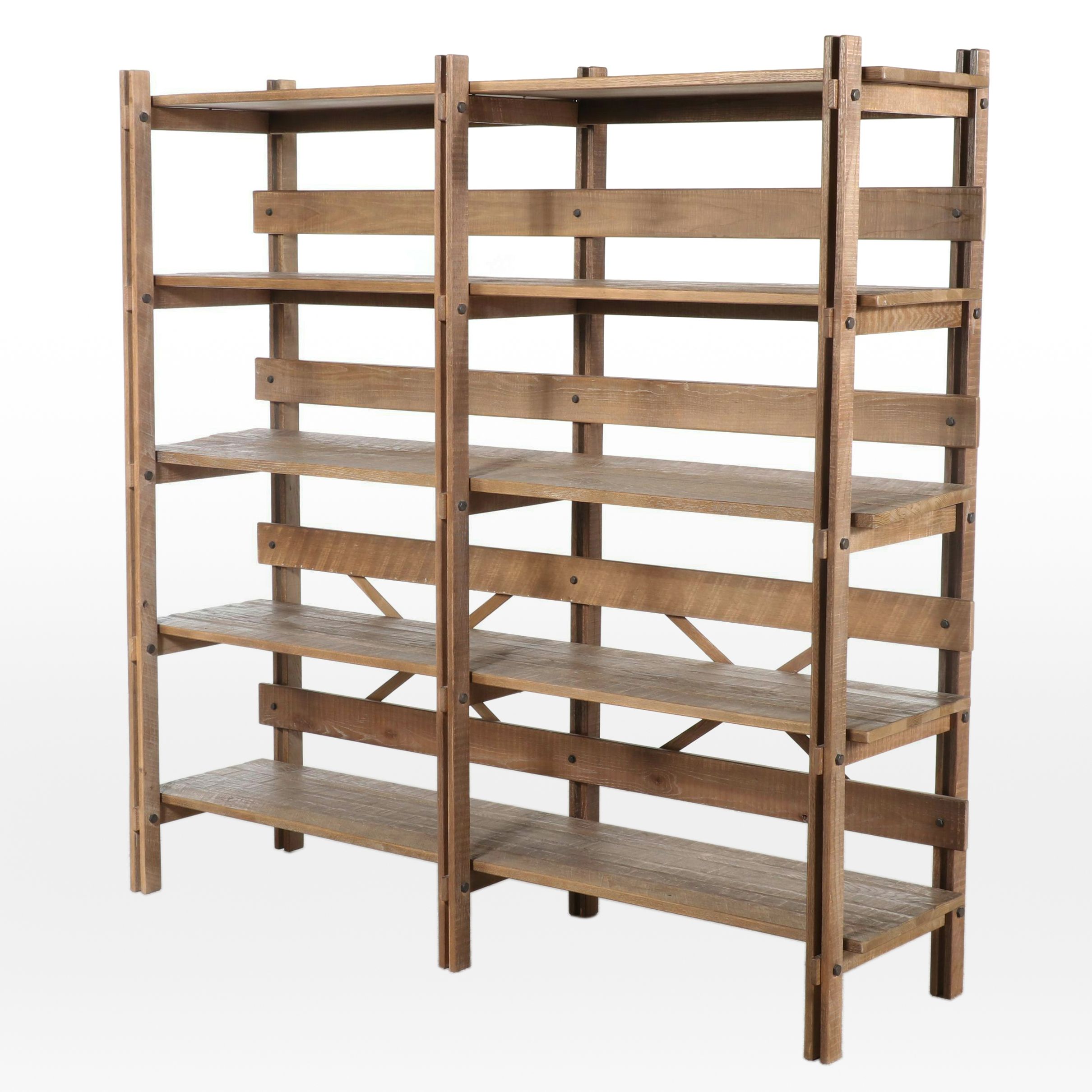 Large Industrial Style Cerused and Slatted Oak Five-Tier Shelving Unit ...
