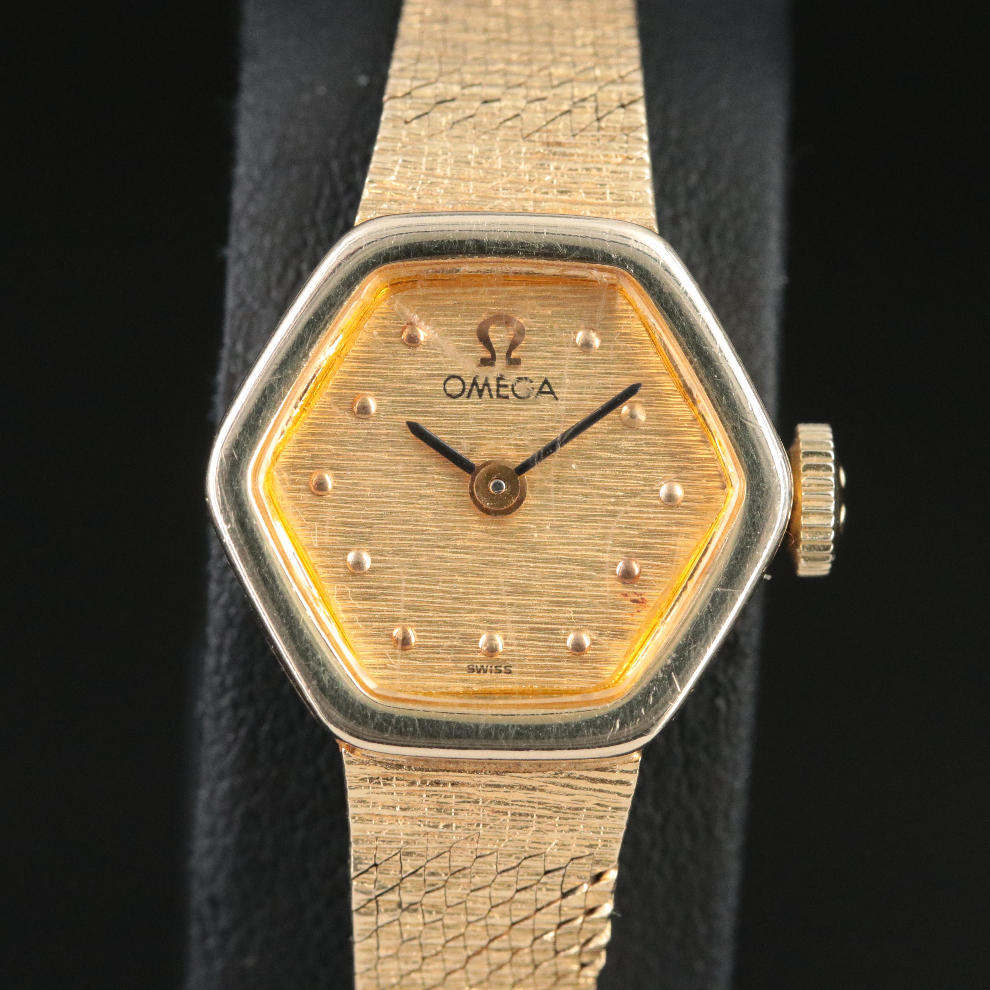 1978 14K Omega Stem Wind Hexagon Shape Watch | EBTH