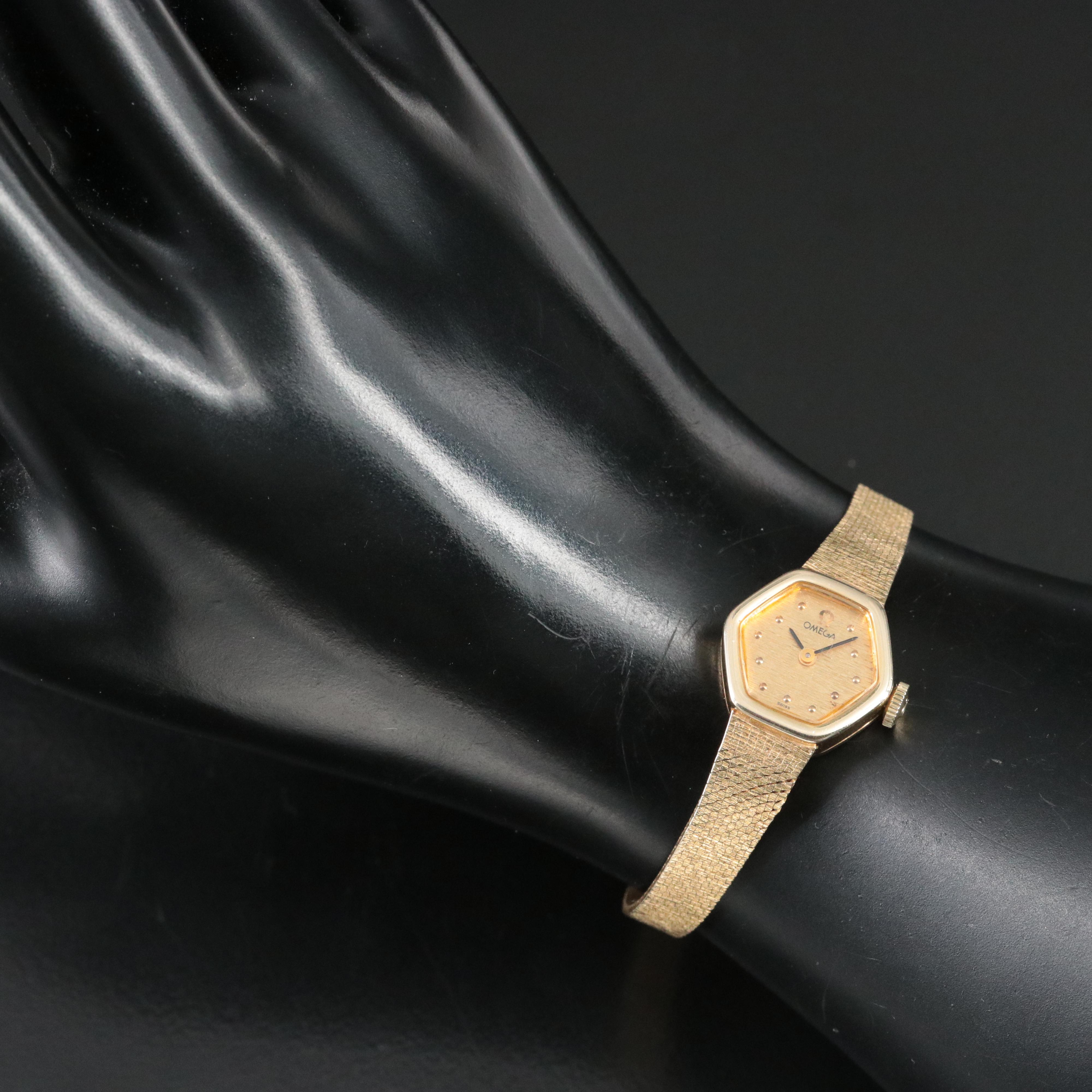 1978 14K Omega Stem Wind Hexagon Shape Watch | EBTH