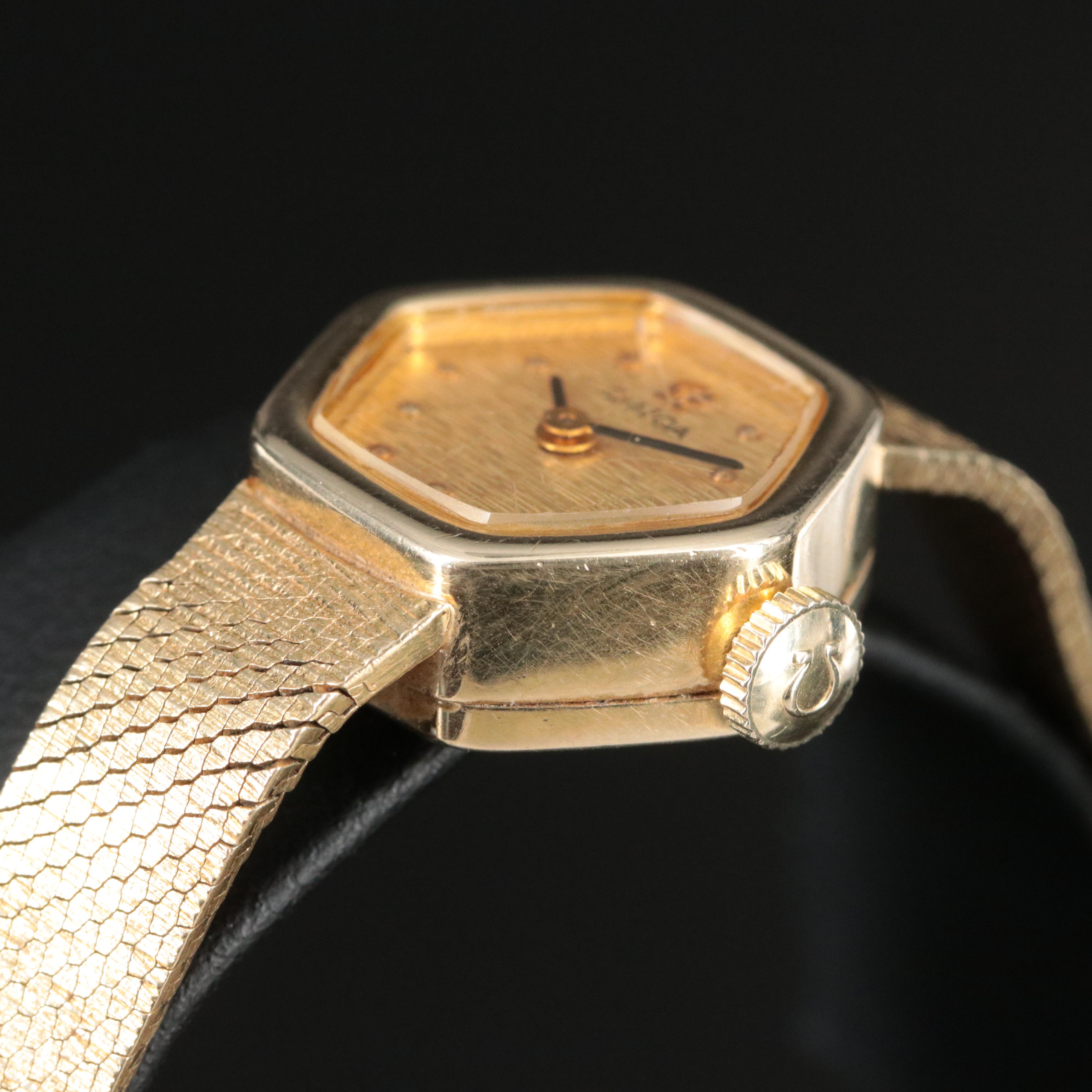 1978 14K Omega Stem Wind Hexagon Shape Watch | EBTH