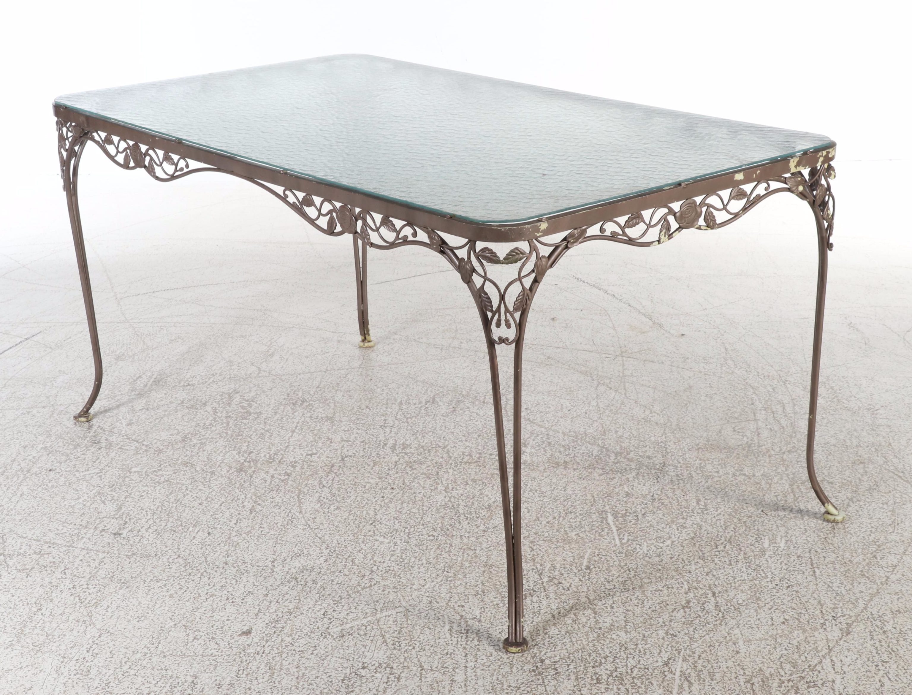 Woodward Style Metal and Glass Top Patio Table, Mid to Late 20th ...
