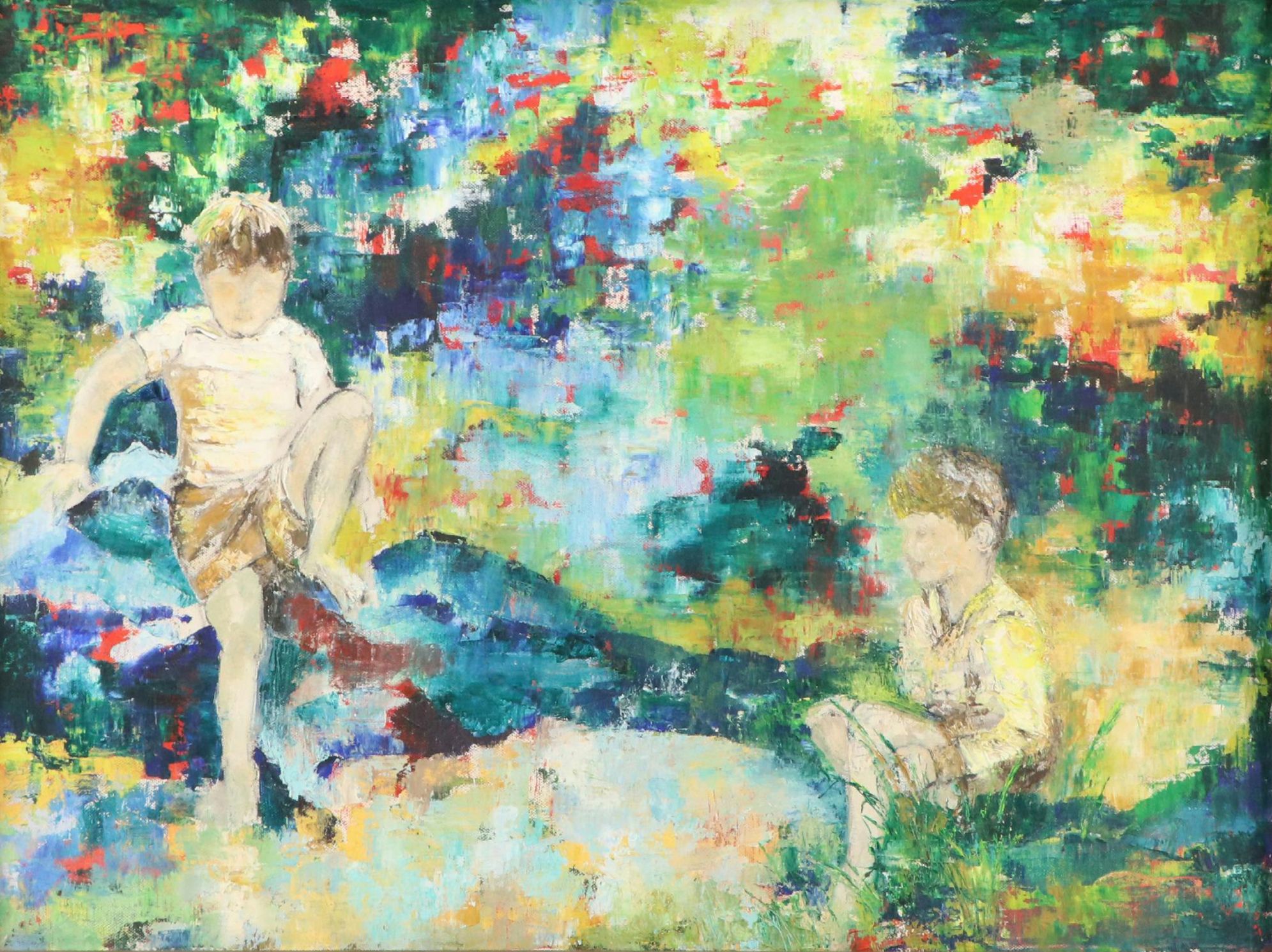 Edith Green Abstracted Oil Painting with Child Figures, 20th Century | EBTH