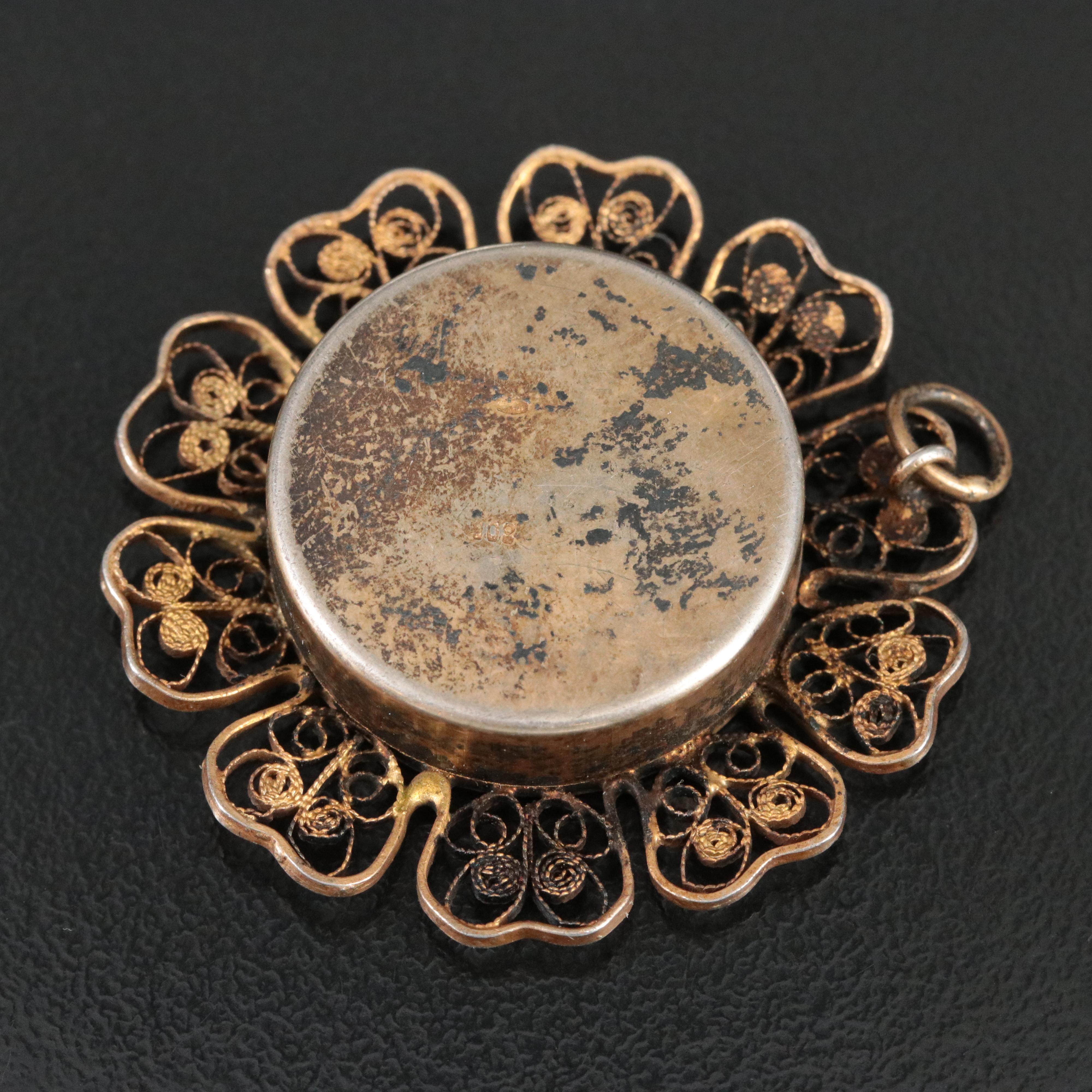 Vintage 800 Silver Filigree Reliquary Pendant | EBTH