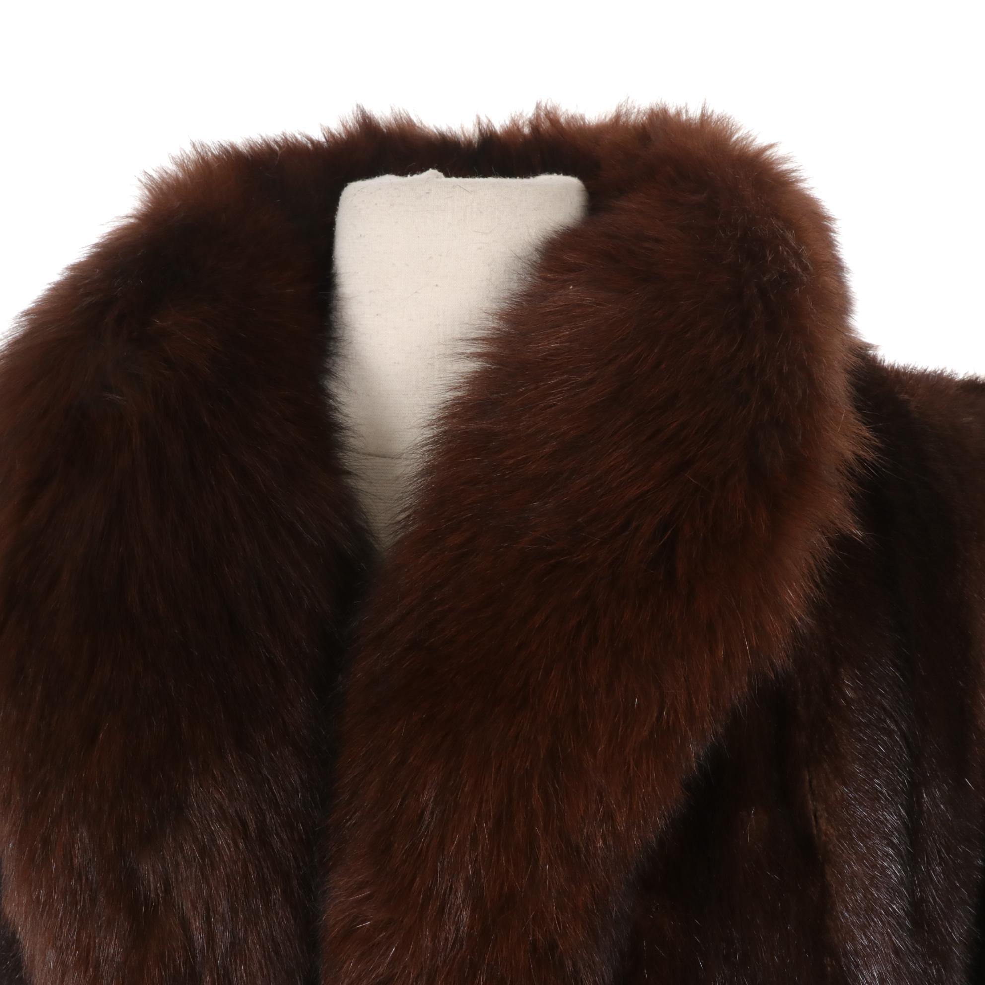 Canadian Mink Fur Coat with Fox Fur Sleeves and Tuxedo Collar | EBTH