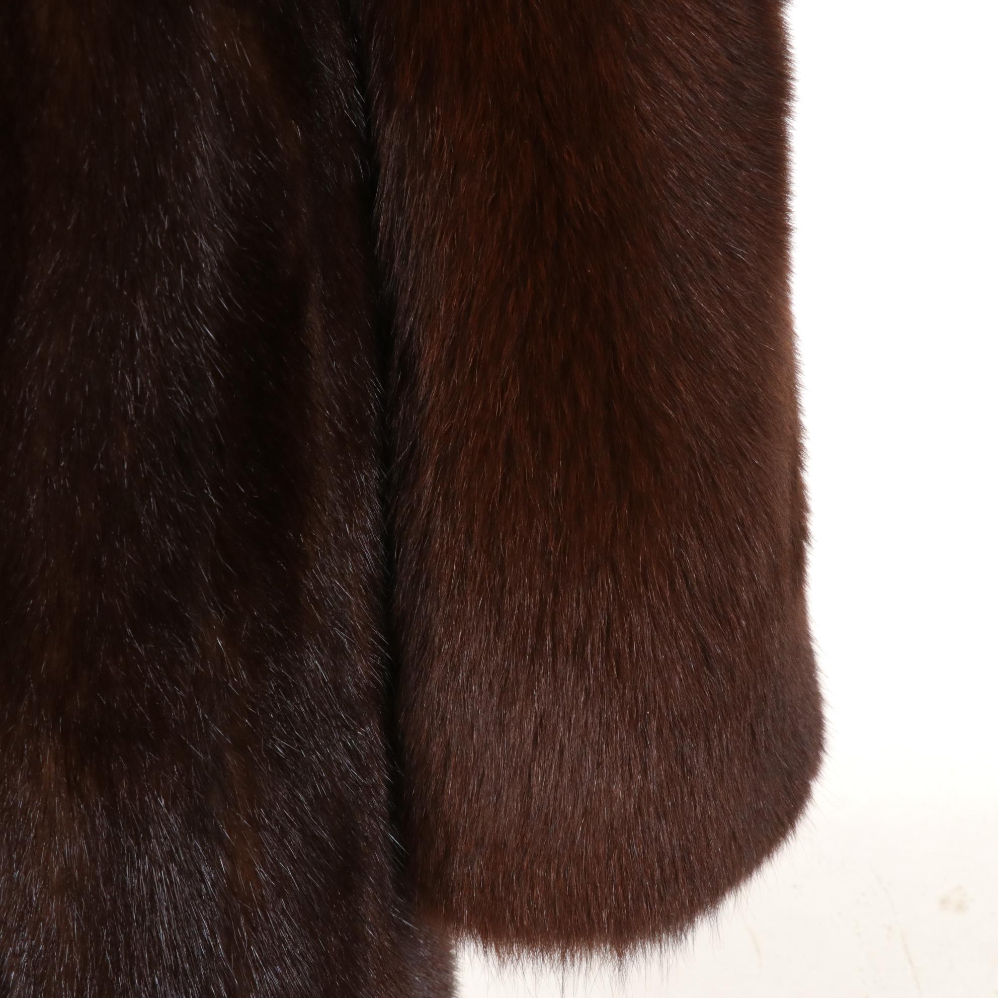 Canadian Mink Fur Coat with Fox Fur Sleeves and Tuxedo Collar | EBTH