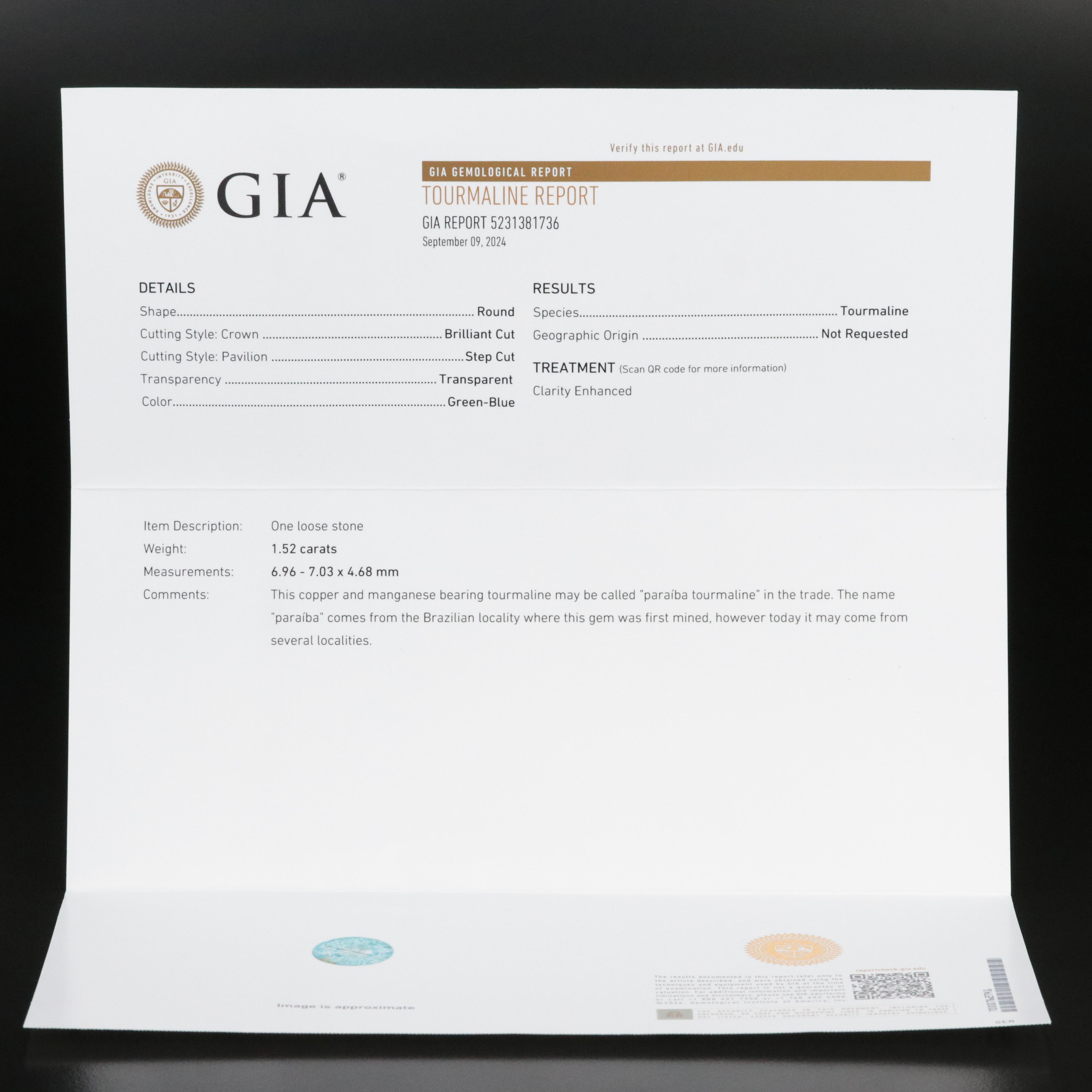 18K 1.52 CT Paraiba Tourmaline and Diamond Pendant with GIA Report | EBTH