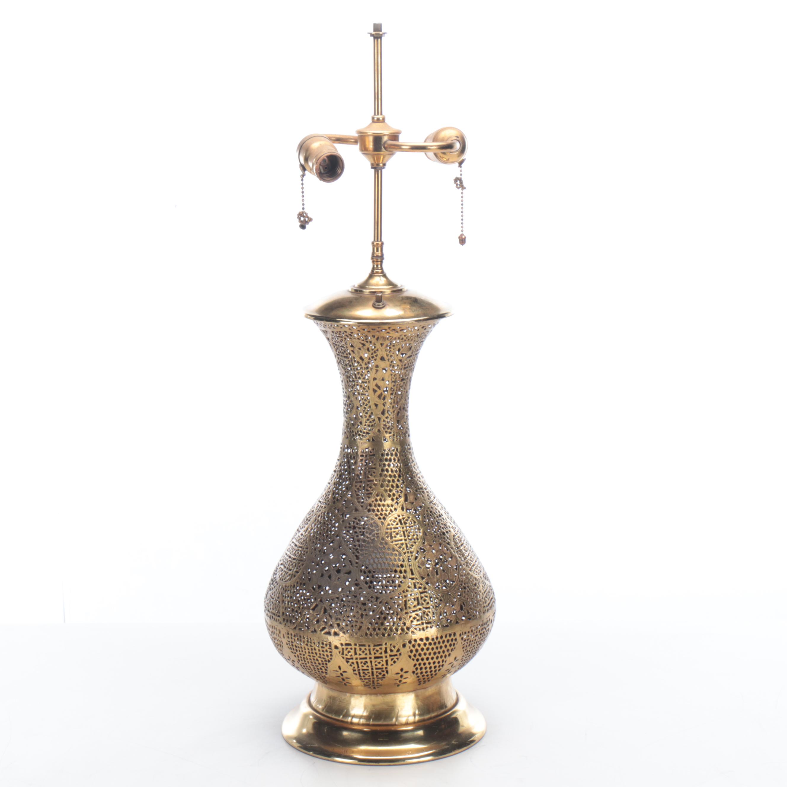 Indo-Persian Style Pierced Brass Table Lamp with Filigree Brass Shade ...