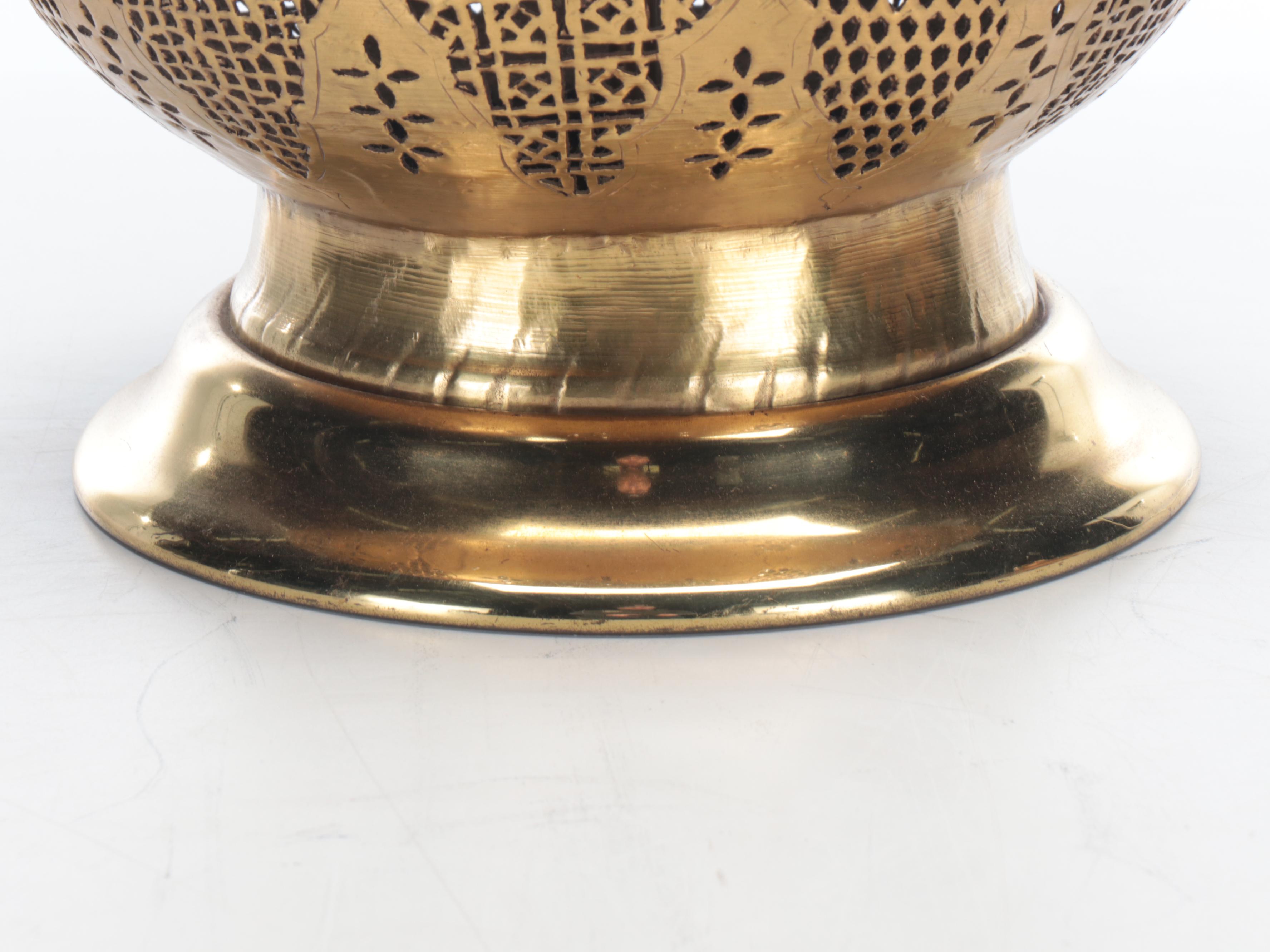 Indo-Persian Style Pierced Brass Table Lamp with Filigree Brass Shade ...