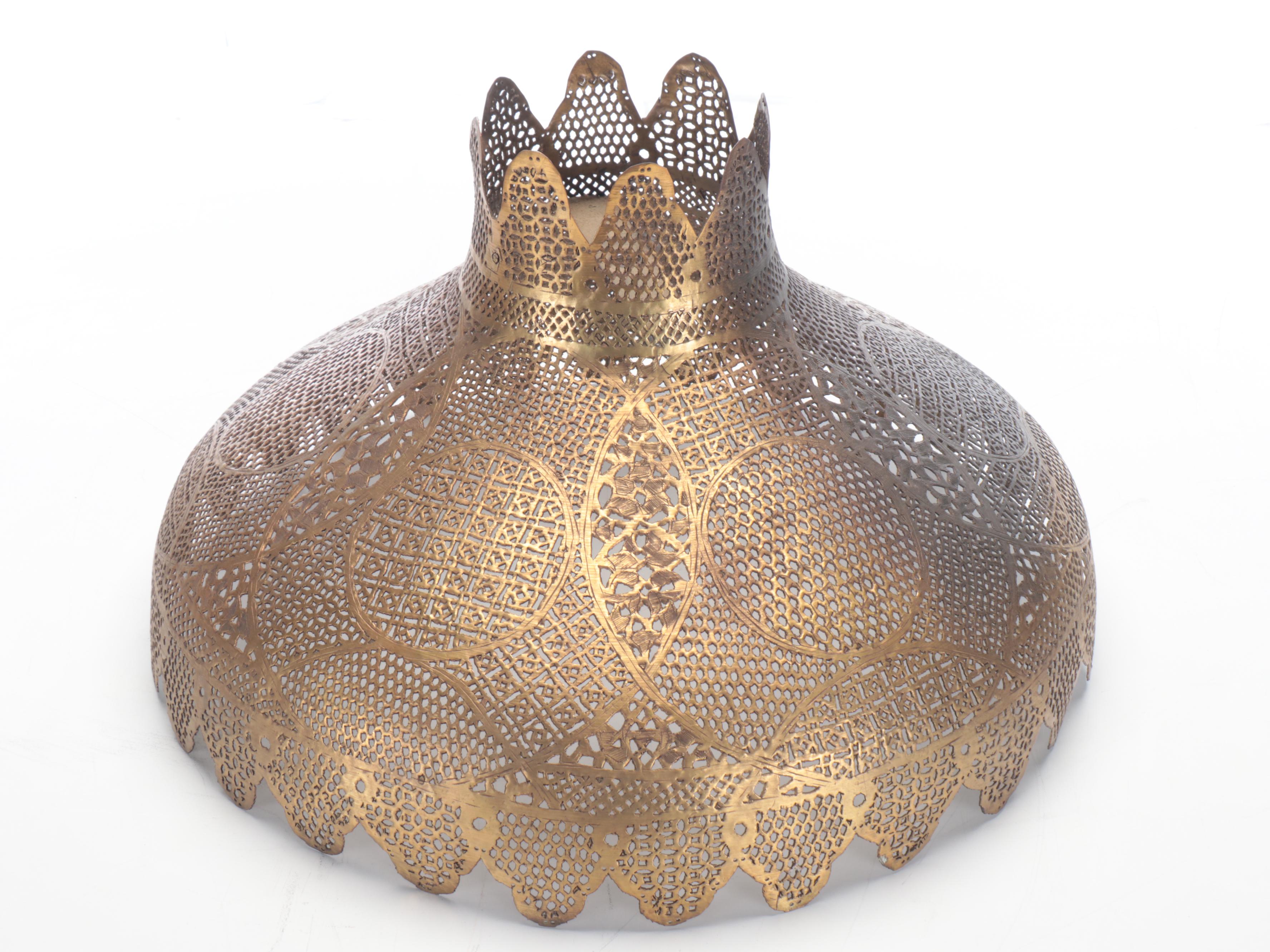 Indo-Persian Style Pierced Brass Table Lamp with Filigree Brass Shade ...
