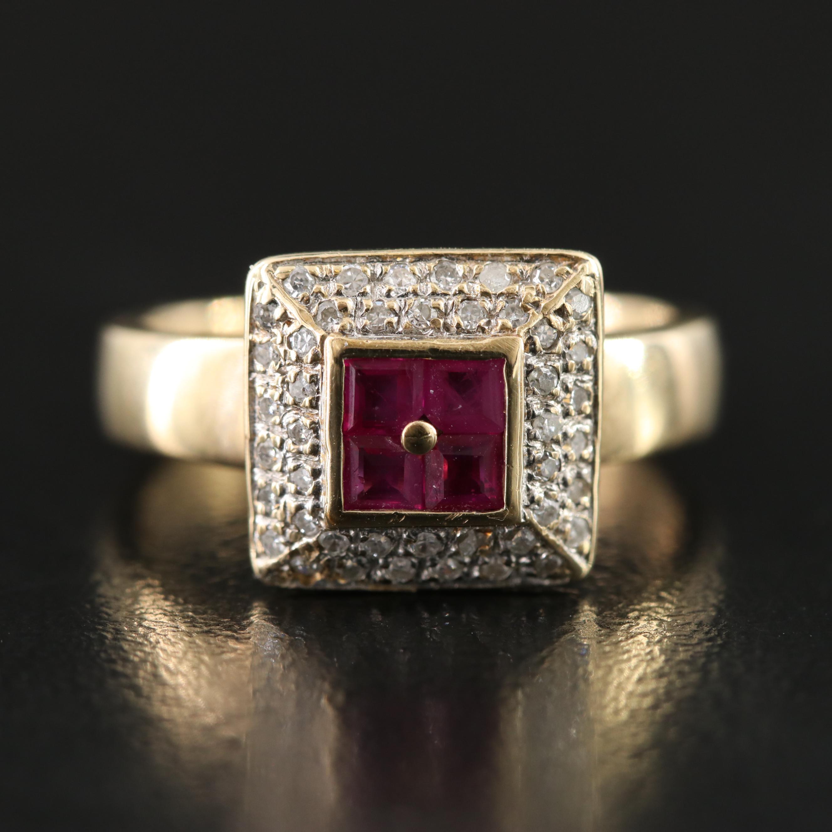 10K Ruby and Diamond Square Ring | EBTH